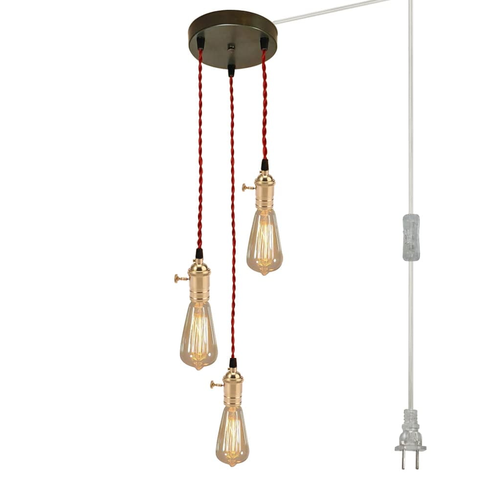FSLiving 3-Lights Swag Pendant Light with 20ft Plug-in UL ON/Off Switch ...