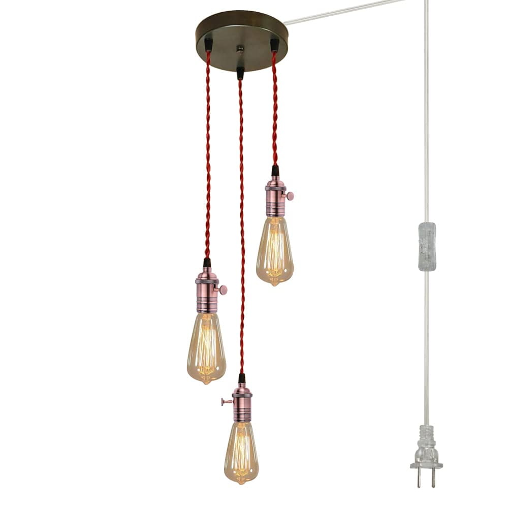 FSLiving 3-Lights Swag Pendant Light with 20ft Plug-in UL ON/Off Switch ...