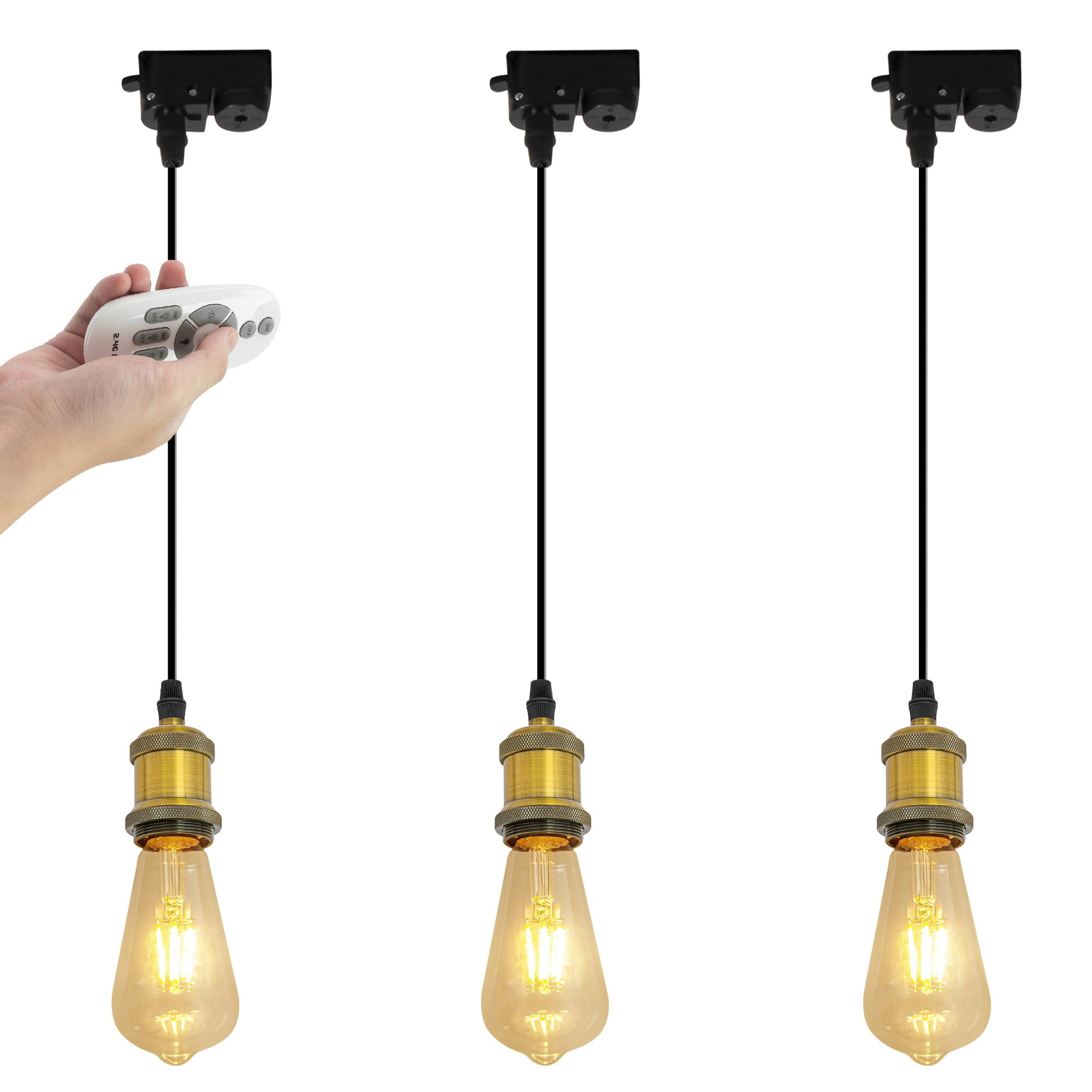 FSLiving 3-Pack 2-Wire Track Light Pendants Black Cord with Stepless ...