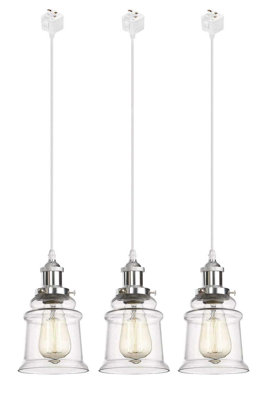 FSLiving 3 Pack J-Track Lighting Kitchen Pendant Light Clear Glass ...
