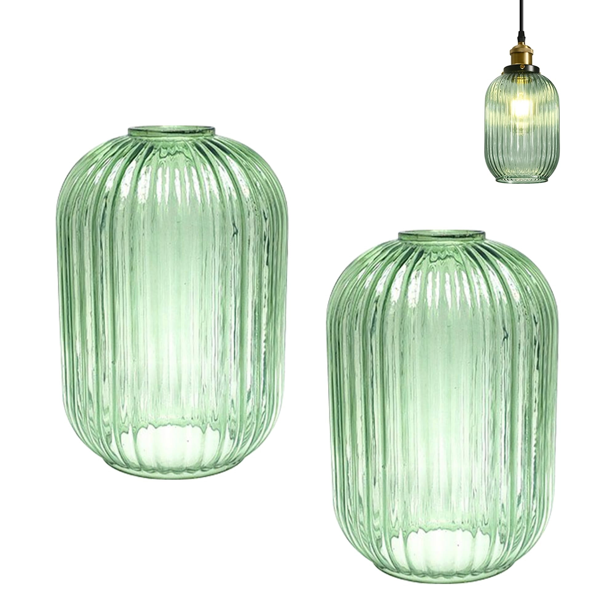 FSLiving 5.7" Retro Green Optical Glass Stripe Lamp Shade Replacement ...