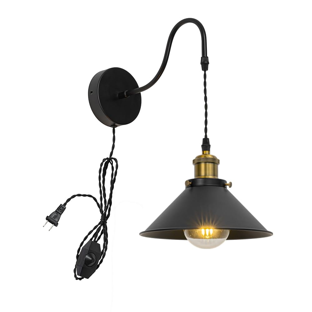 FSLiving 5.9 Feet Plug-in Dimmable Wall Sconce with Gooseneck Arm ...