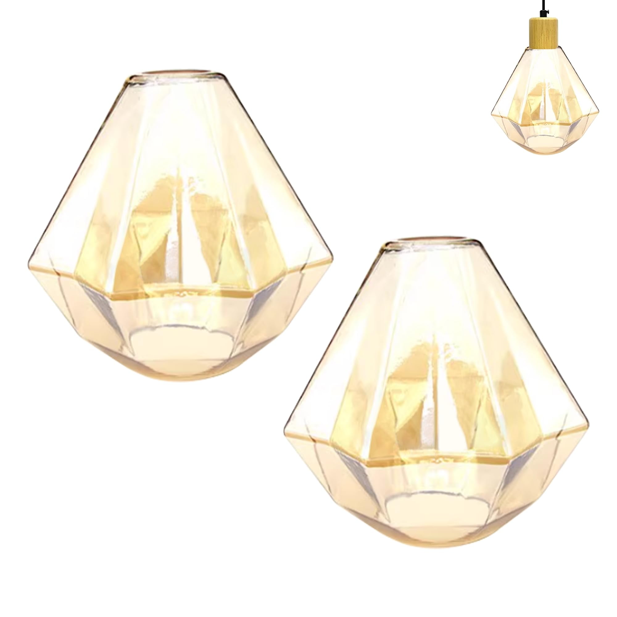 FSLiving 7.7" Clear Amber Glass Diamond Lamp Shade Replacement, Brown ...