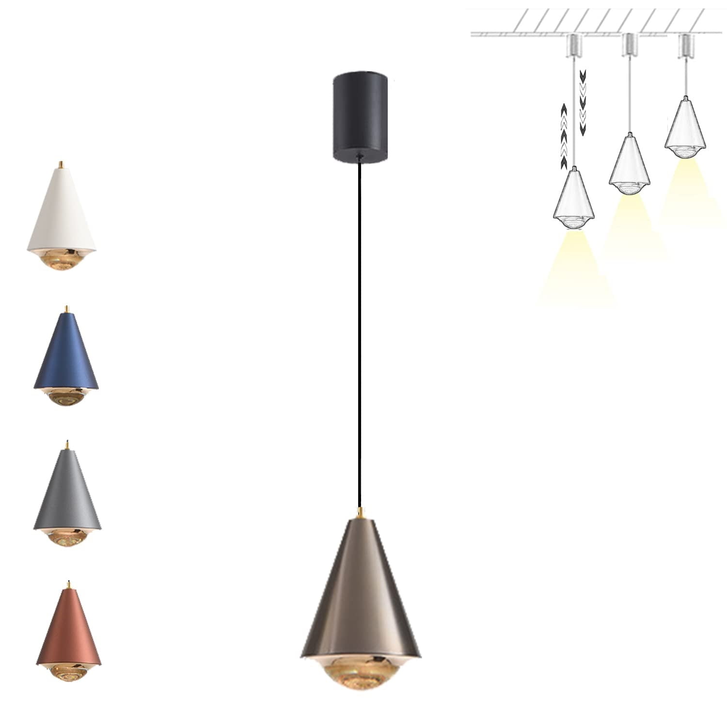 FSLiving 7W Adjustable Levitate Pendnat Light Retractable Lift Ceiling ...