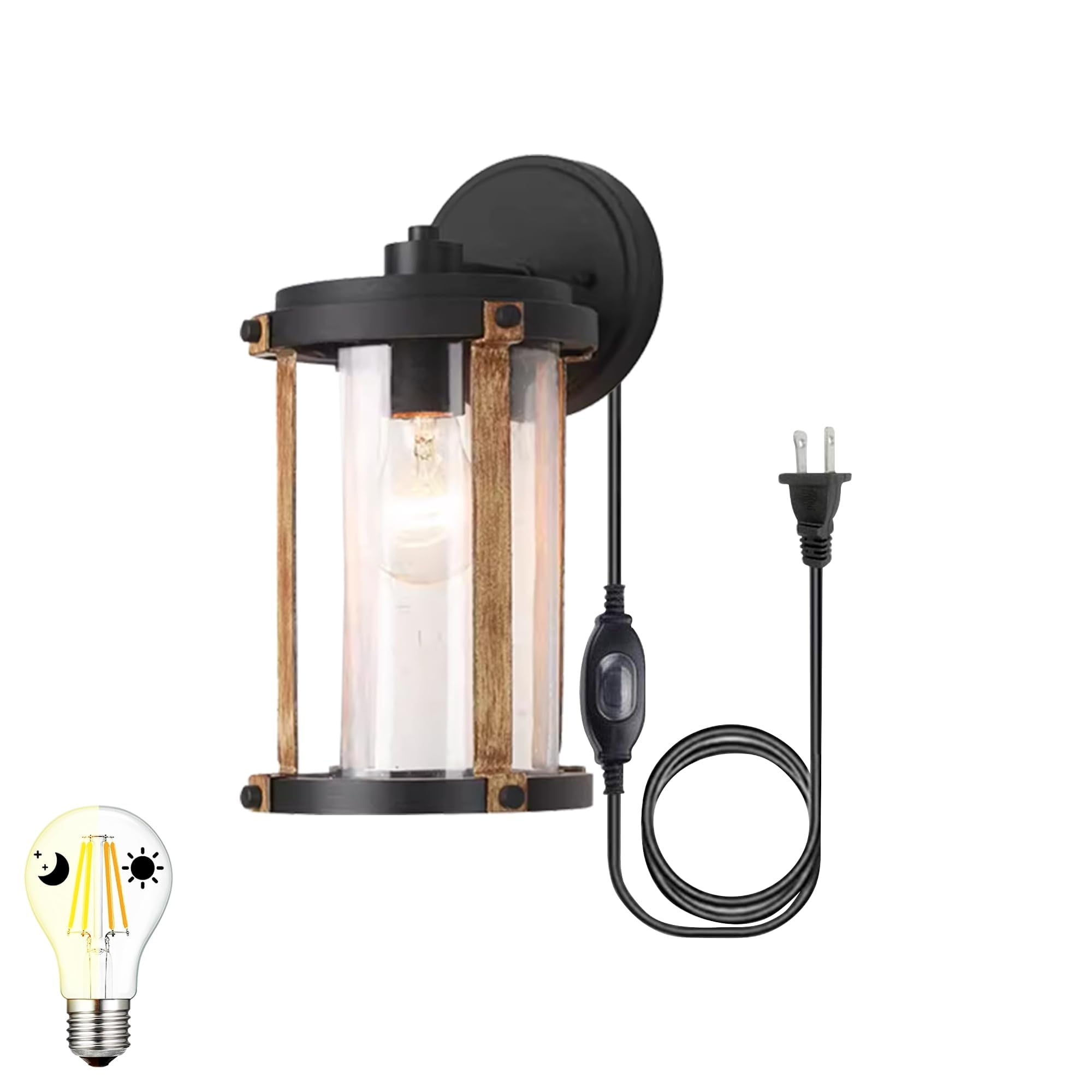 FSLiving AUTO Plug-in Wall Sconces Outdoor Photocell, Seeded Glass ...