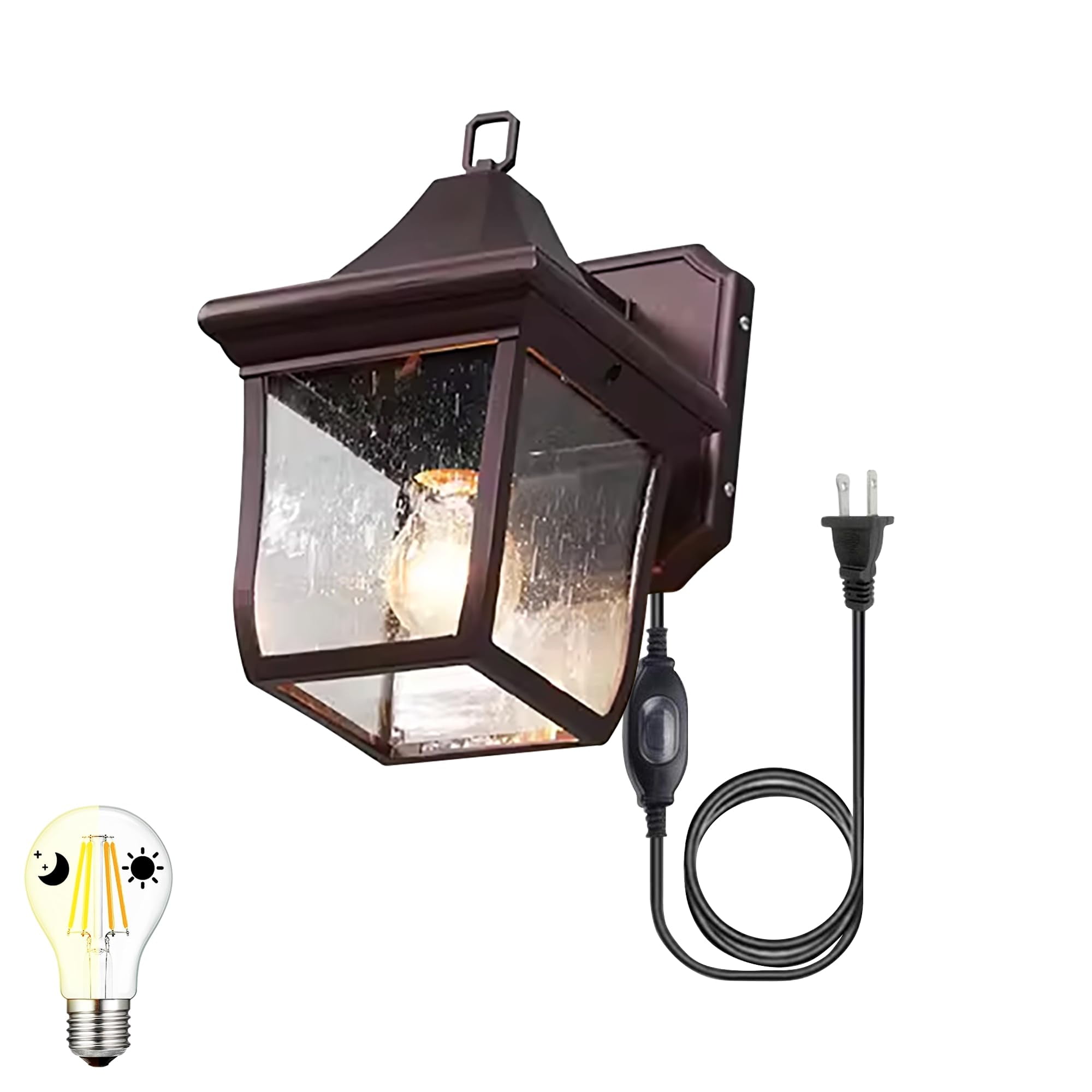 FSLiving AUTO Plug-in Wall Sconces Outdoor Photocell, Seeded Glass ...