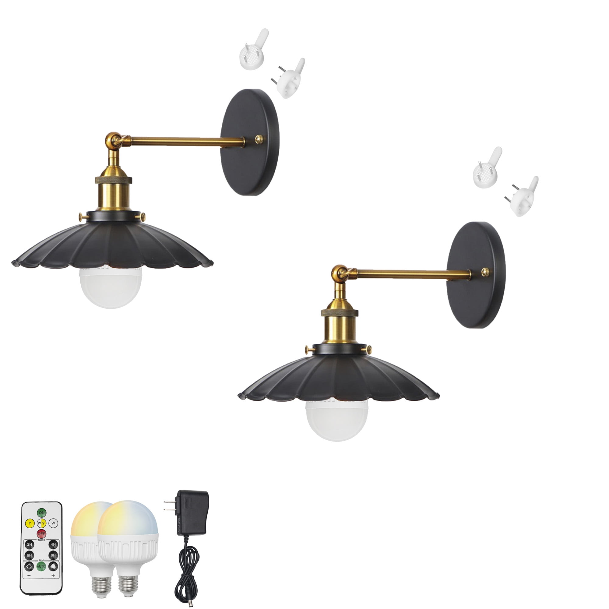 FSLiving Adjuatable Angle Bronze Socket with Black Metal Wall Sconces ...