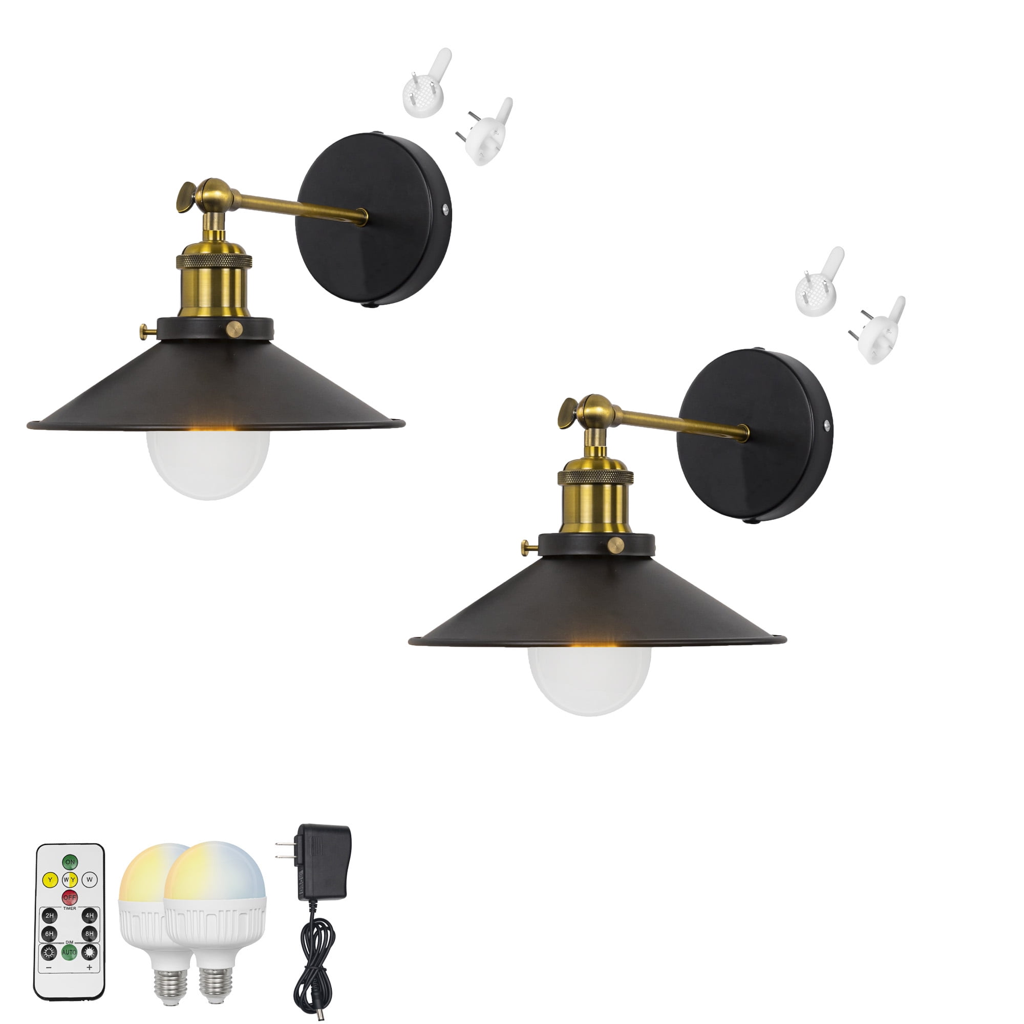 FSLiving Adjuatable Angle Bronze Socket with Black Metal Wall Sconces ...