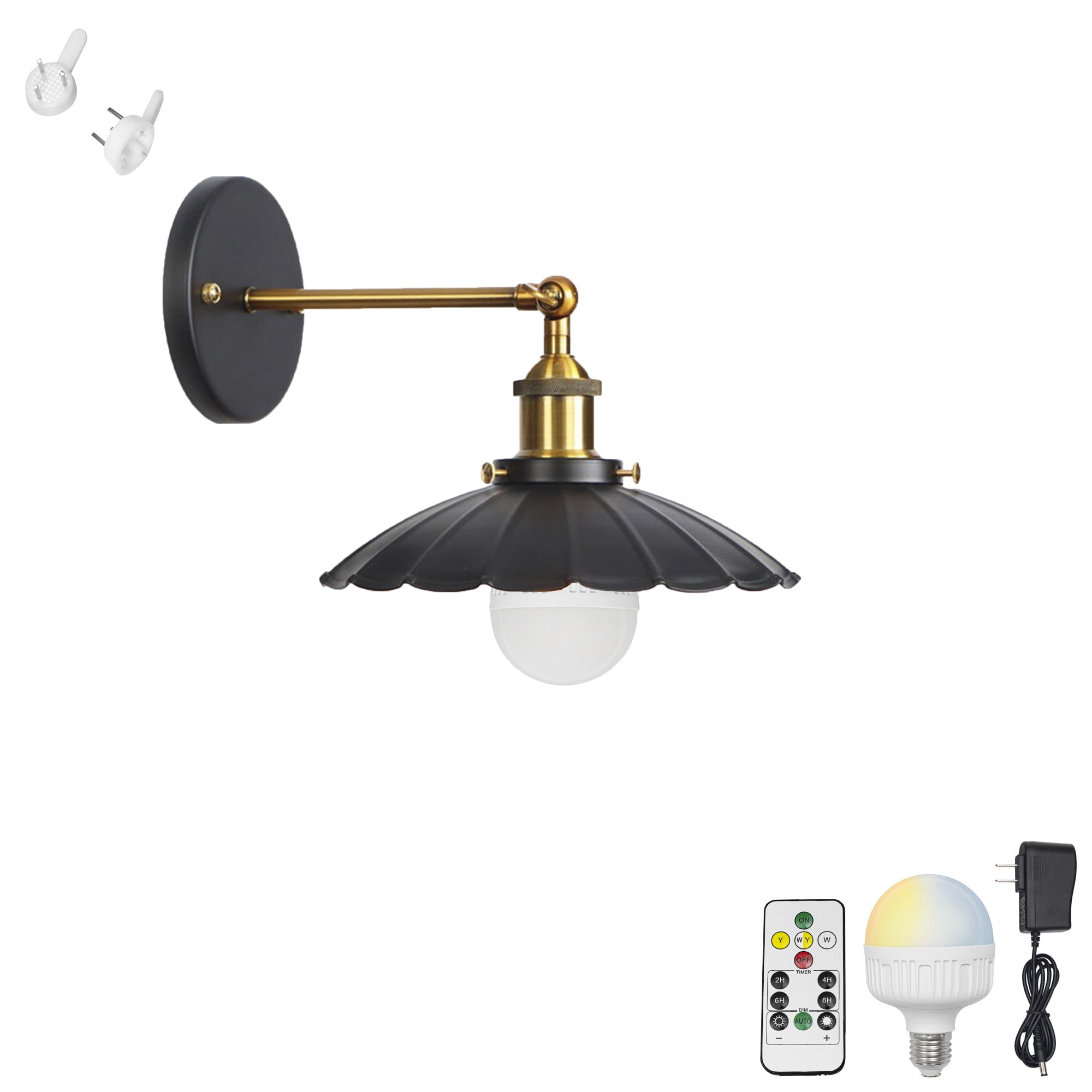 FSLiving Adjuatable Angle Bronze Socket with Black Metal Wall Sconces ...