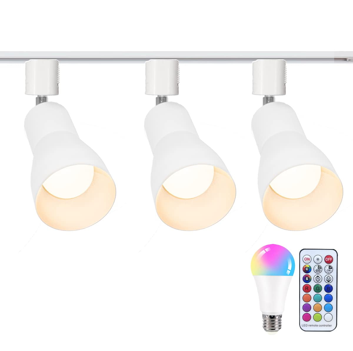 FSLiving Adjustable Angle J-Type Track Pendant Light RGB LED Bulb ...