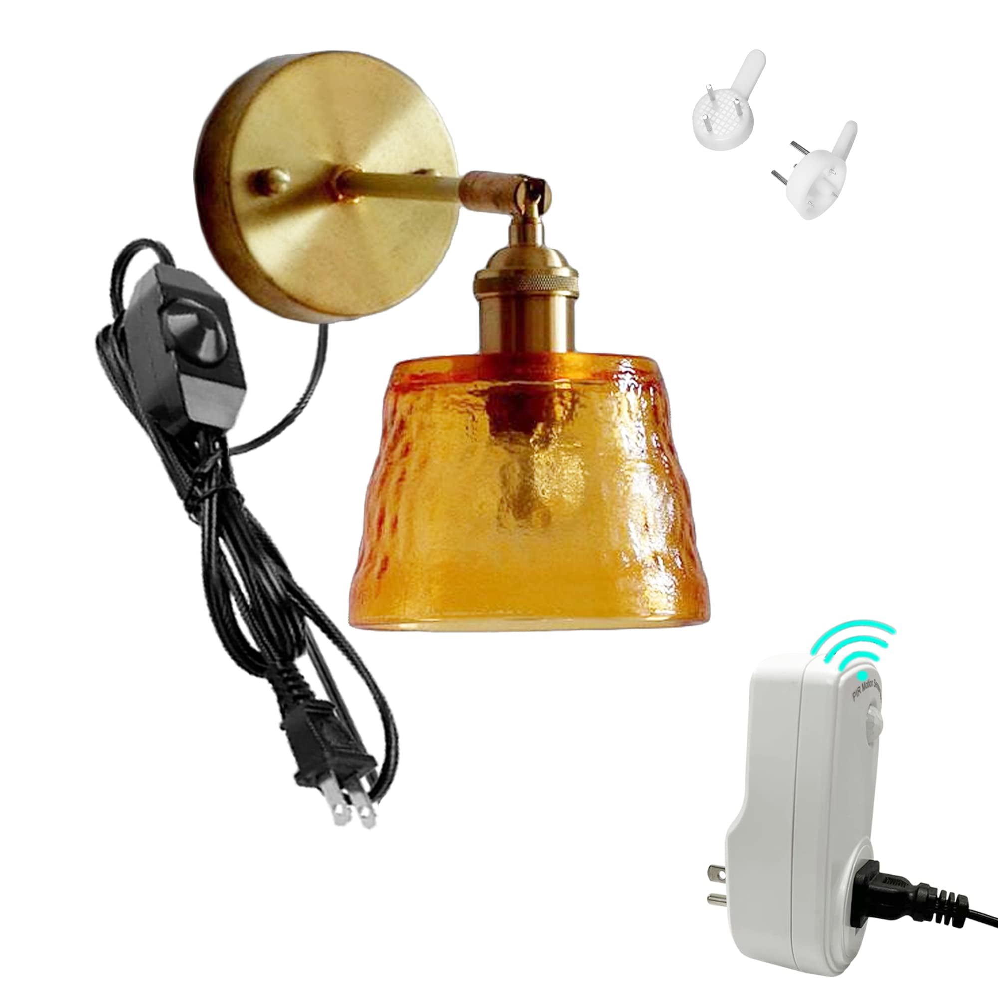 FSLiving Adjustable No Drilling IR Senor Wall Sconces with UL Plug-in ...