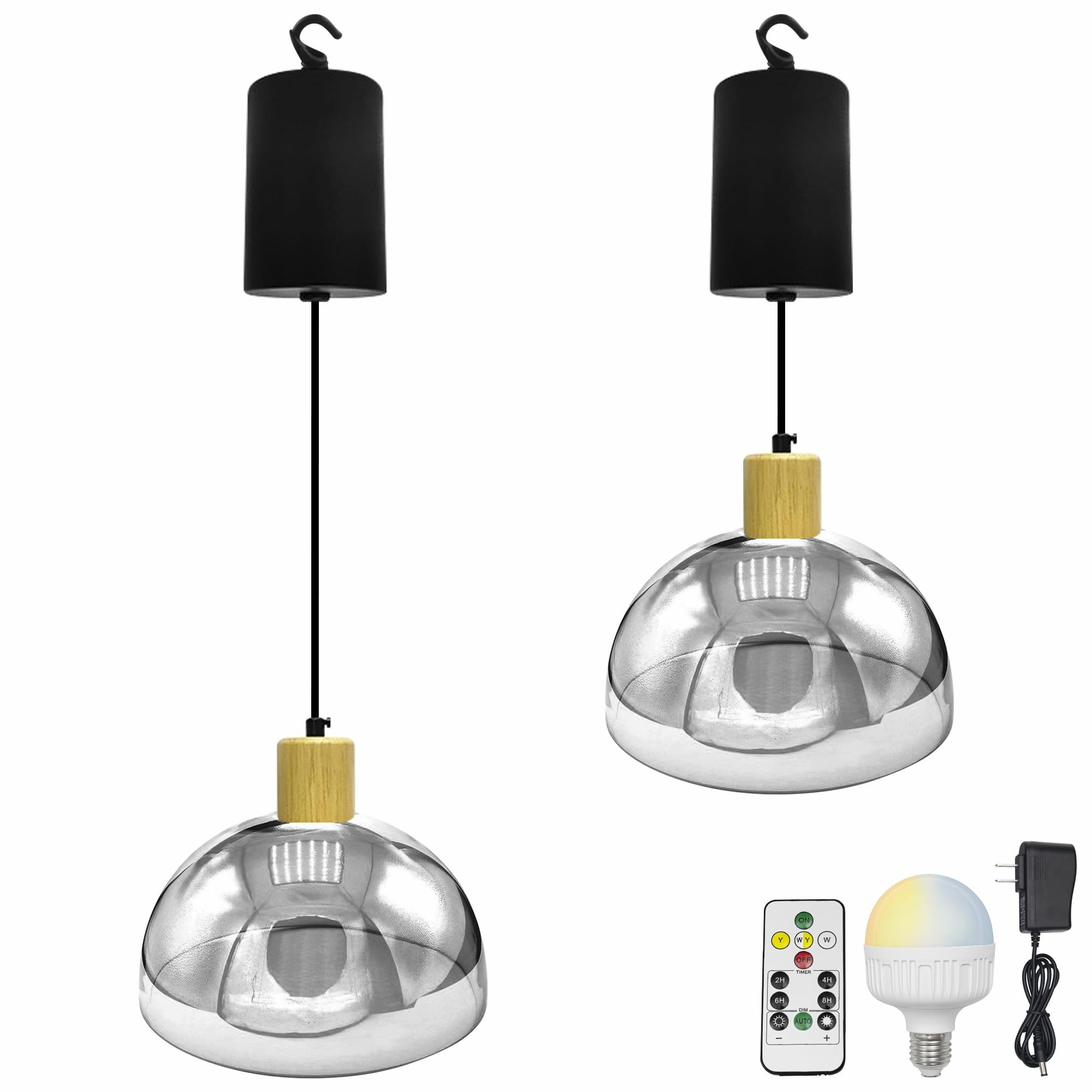 FSLiving Adjustable Height Battery Operated Pendant Light with Remote ...