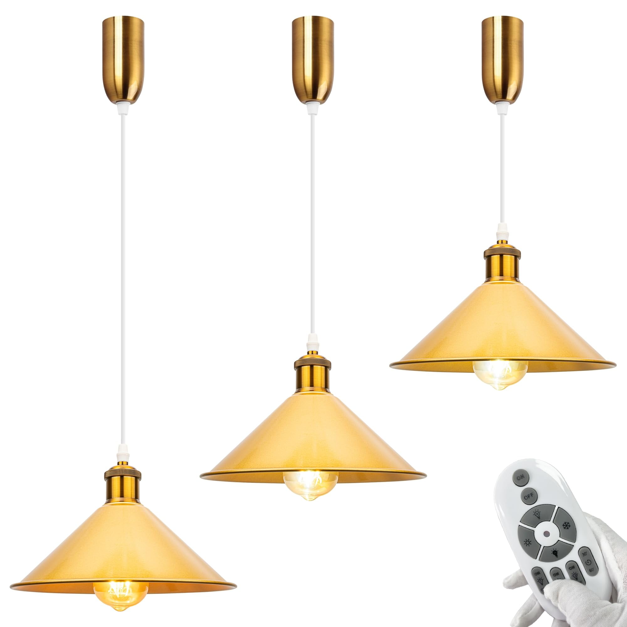 FSLiving Cone Shape Painting Gold Shade Industrial Adjustable Height ...
