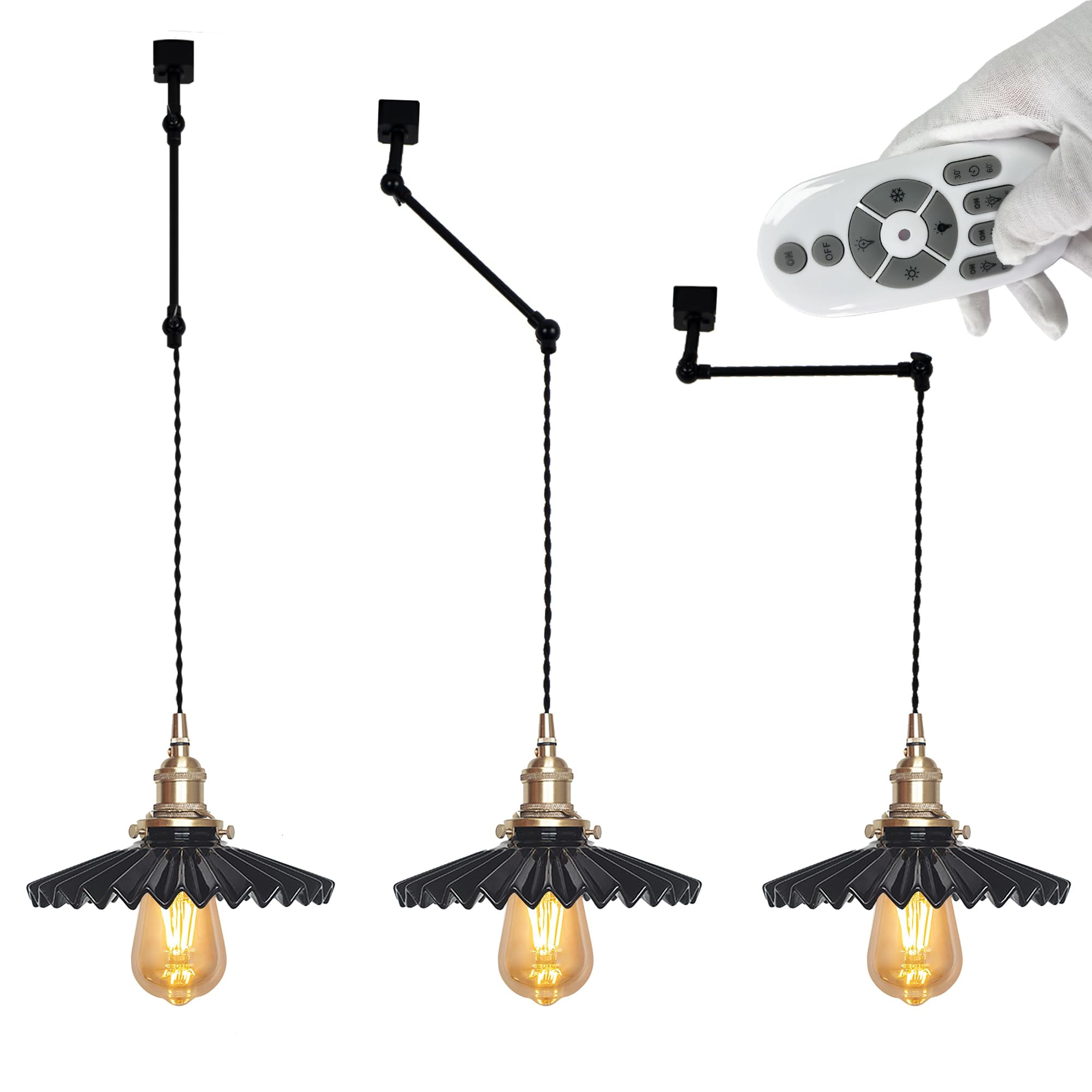 FSLiving Adjustable Height H-Type Track Lighting Modern Retro Black ...