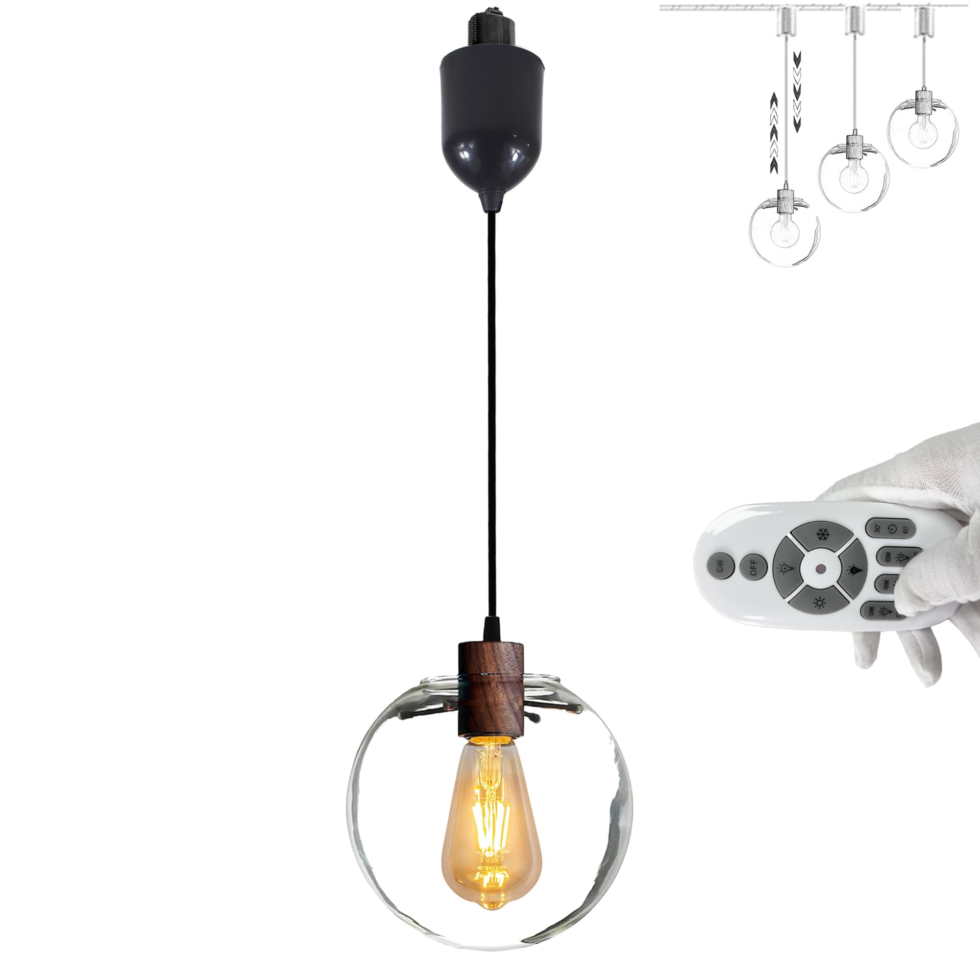 FSLiving Adjustable Height H Type Track Lighting Retro Clear Glass ...