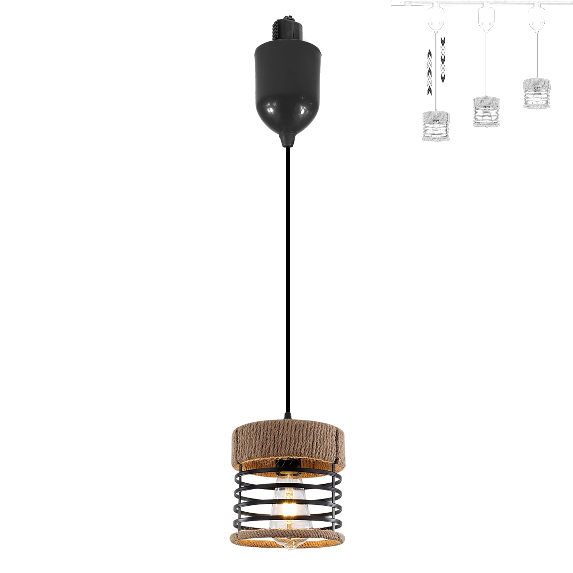 FSLiving Adjustable Height J Type Track Light Pendants Farmhouse BOHO ...
