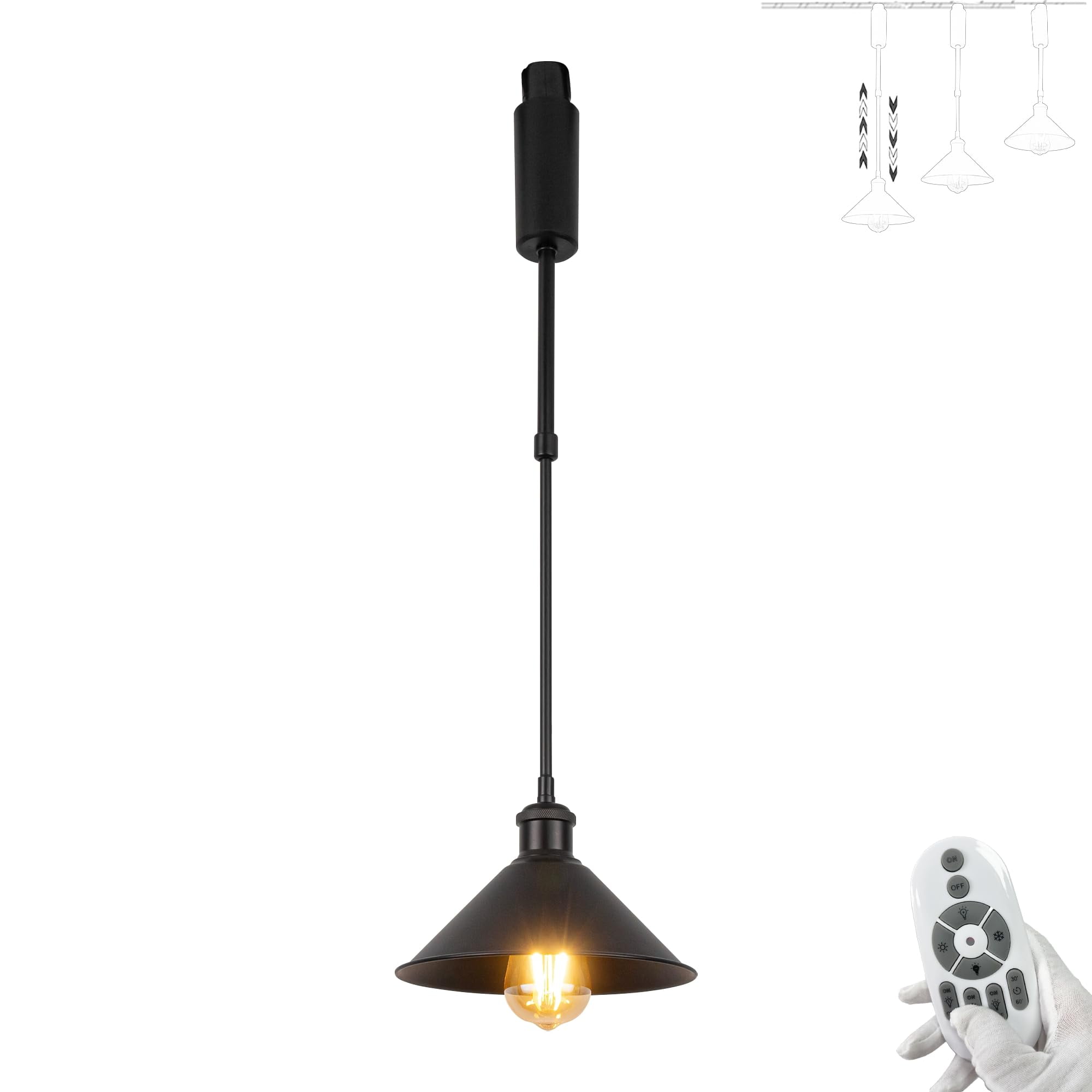 FSLiving Adjustable Height J Type Track Lighting Matte Black Iron Cone ...