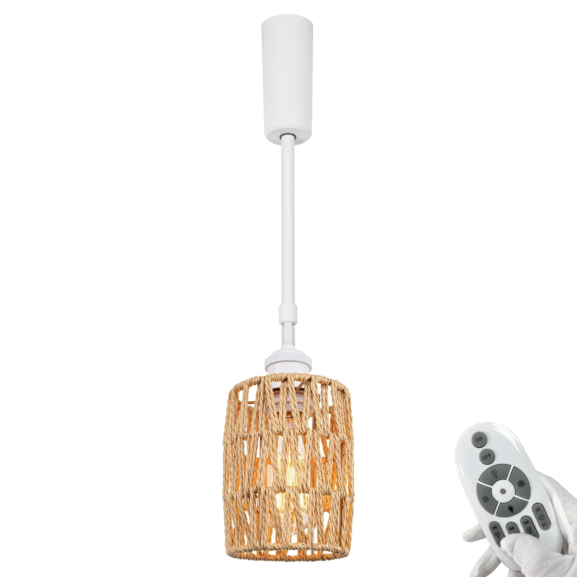 FSLiving Adjustable Height J Type Track Lighting Twine Natural Rattan ...