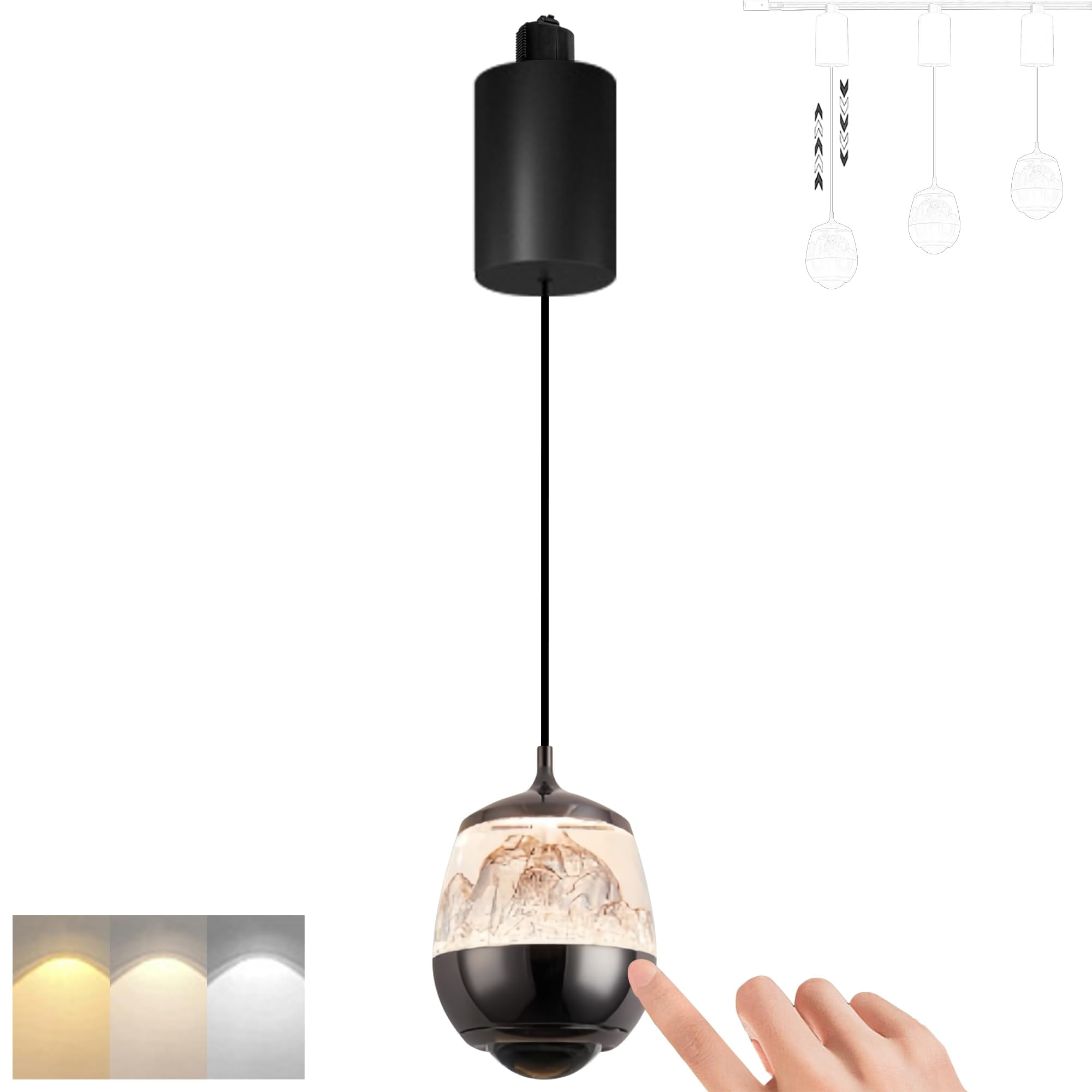 FSLiving Adjustable Height J-Type Track Pendant Light LED Touch Control ...