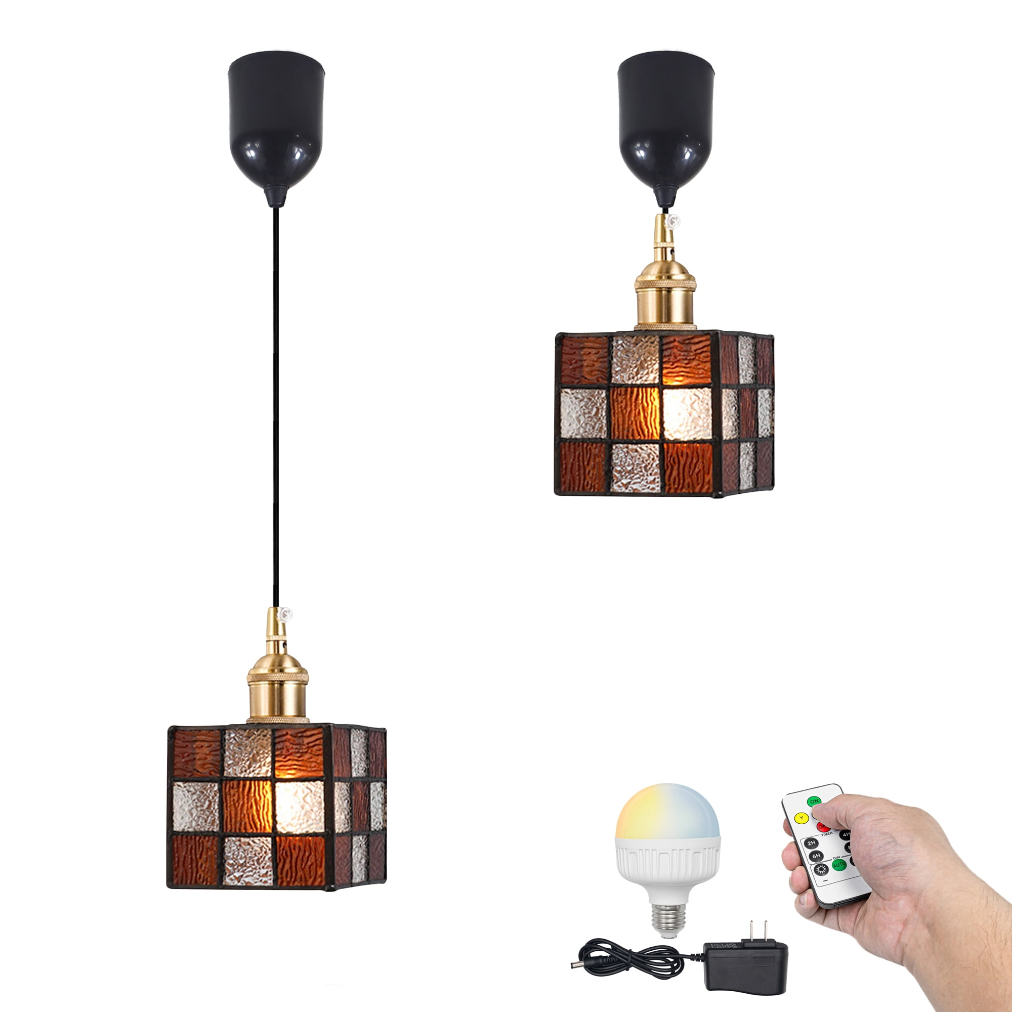FSLiving Adjustable Height Pendant Light with Rechargeable Battery ...