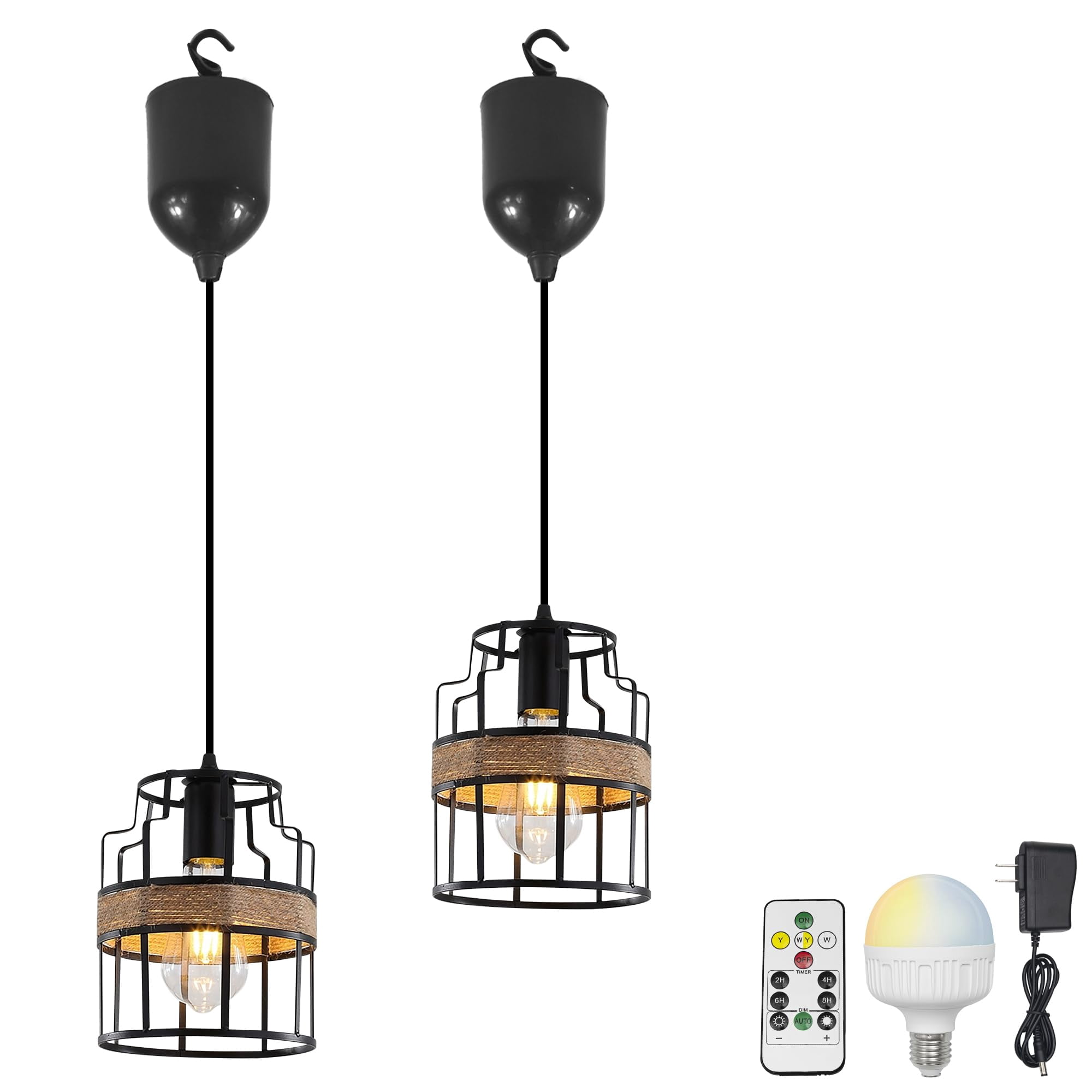 FSLiving Adjustable Height Rechargeable Battery Operated BOHO Pendant ...