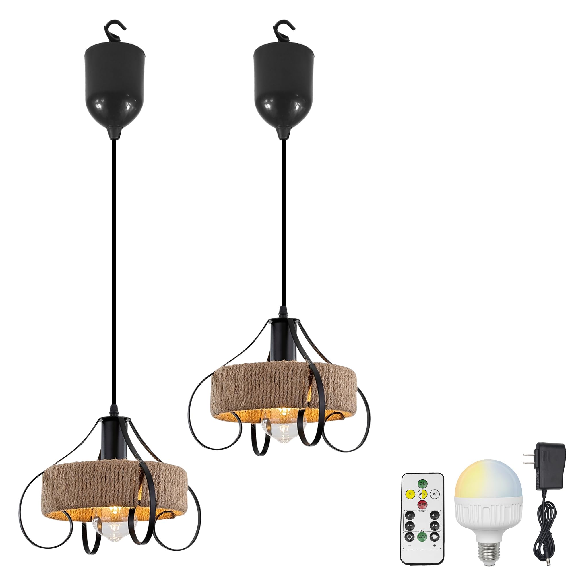 FSLiving Adjustable Height Rechargeable Battery Operated BOHO Pendant ...
