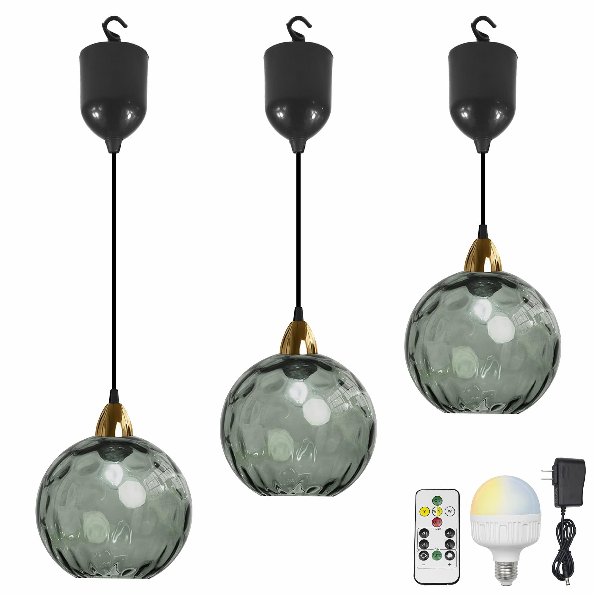 FSLiving Adjustable Height Rechargeable Battery Operated Pendant Light ...
