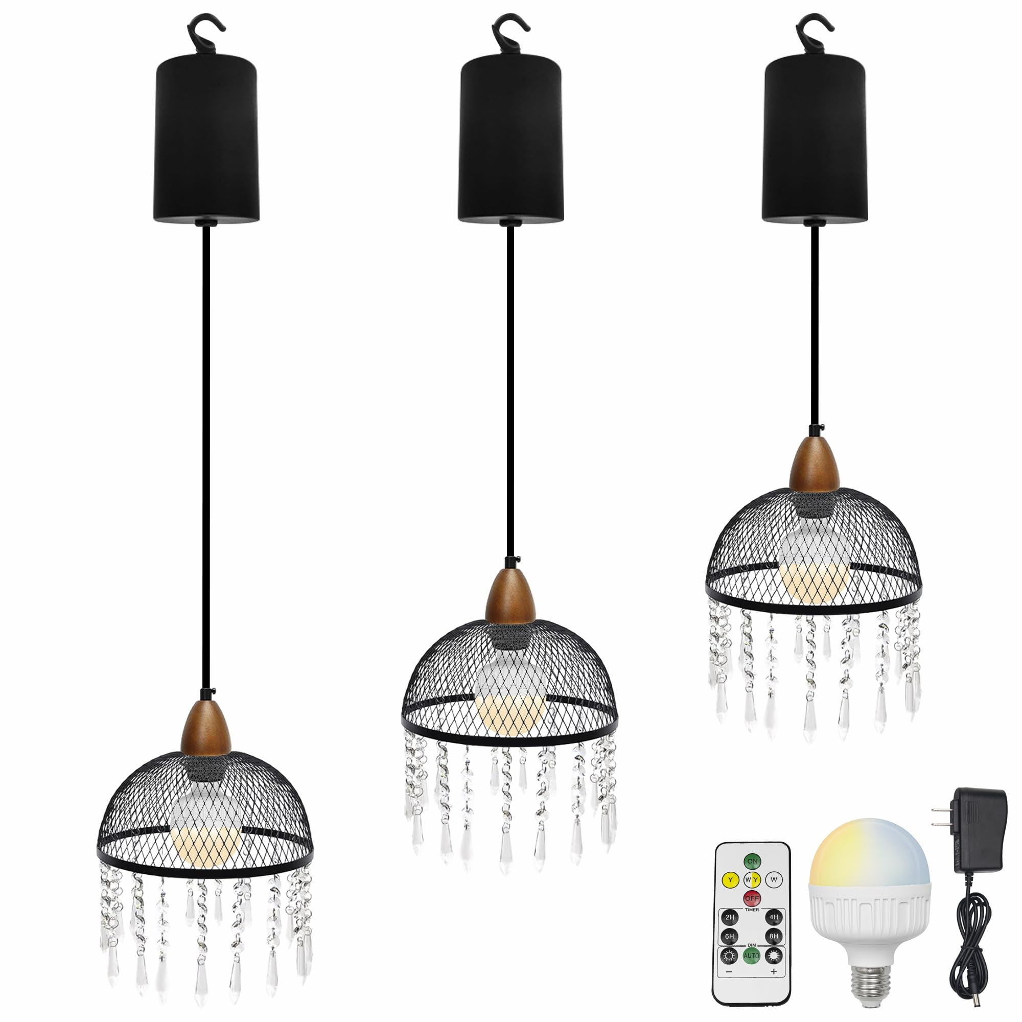 FSLiving Adjustable Height Rechargeable Battery Operated Pendant Light ...