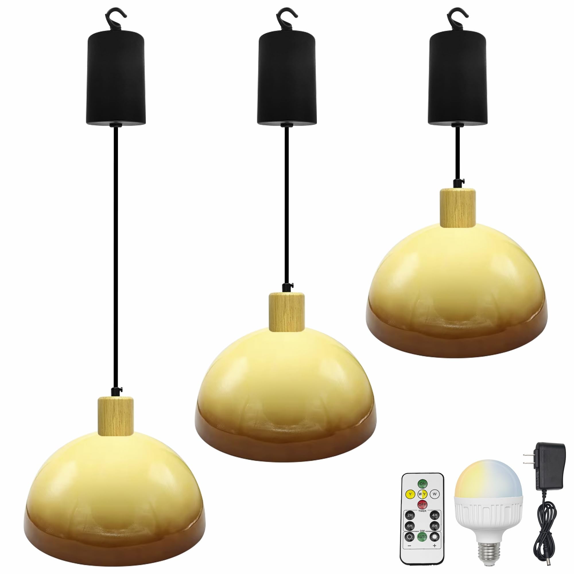 FSLiving Adjustable Height Rechargeable Battery Operated Pendant Light ...