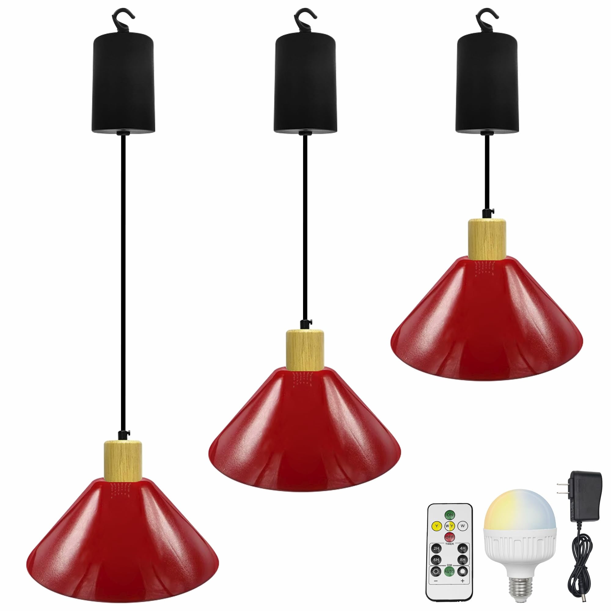 FSLiving Adjustable Height Rechargeable Battery Operated Pendant Light ...
