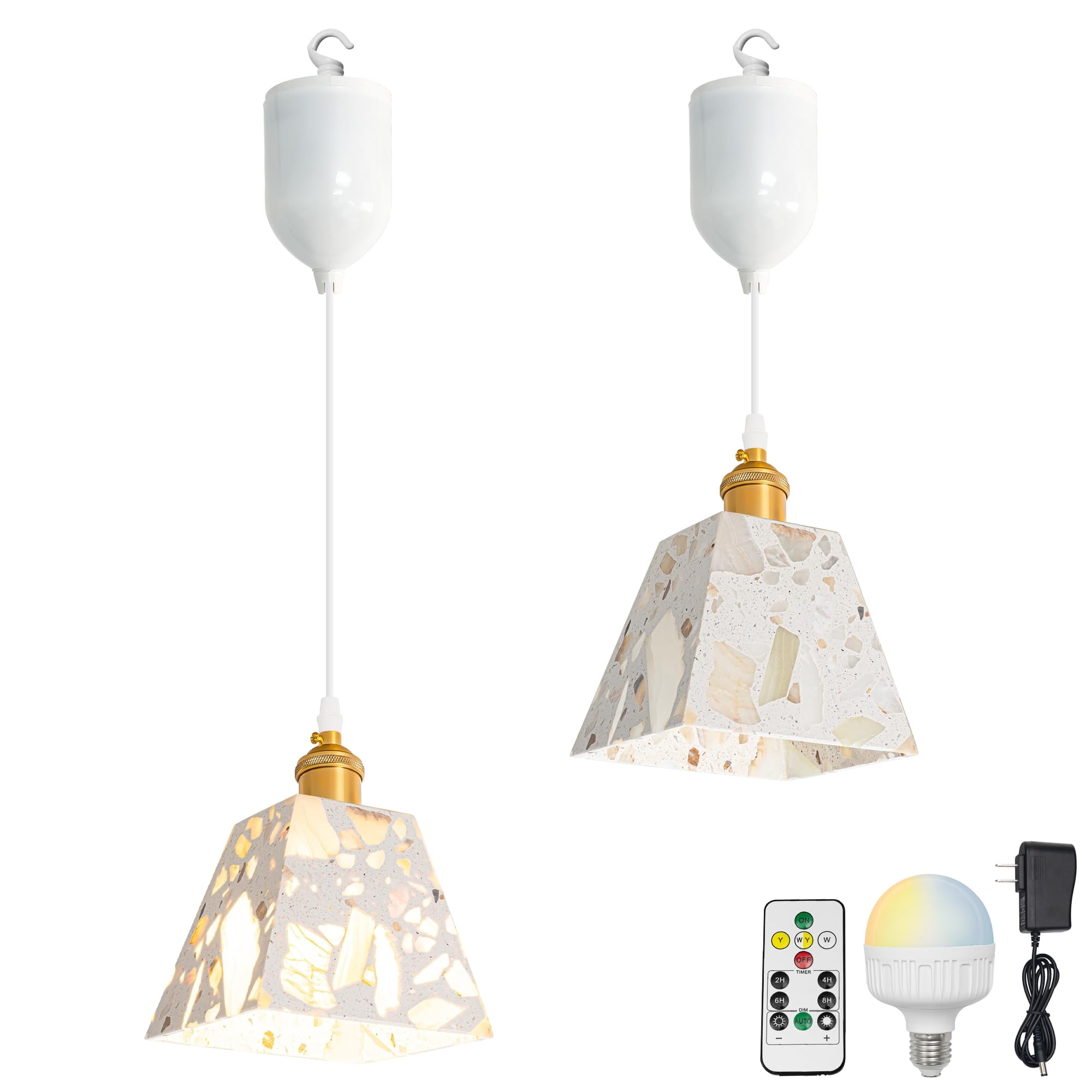 FSLiving Adjustable Height Rechargeable Battery Operated Pendant Light ...