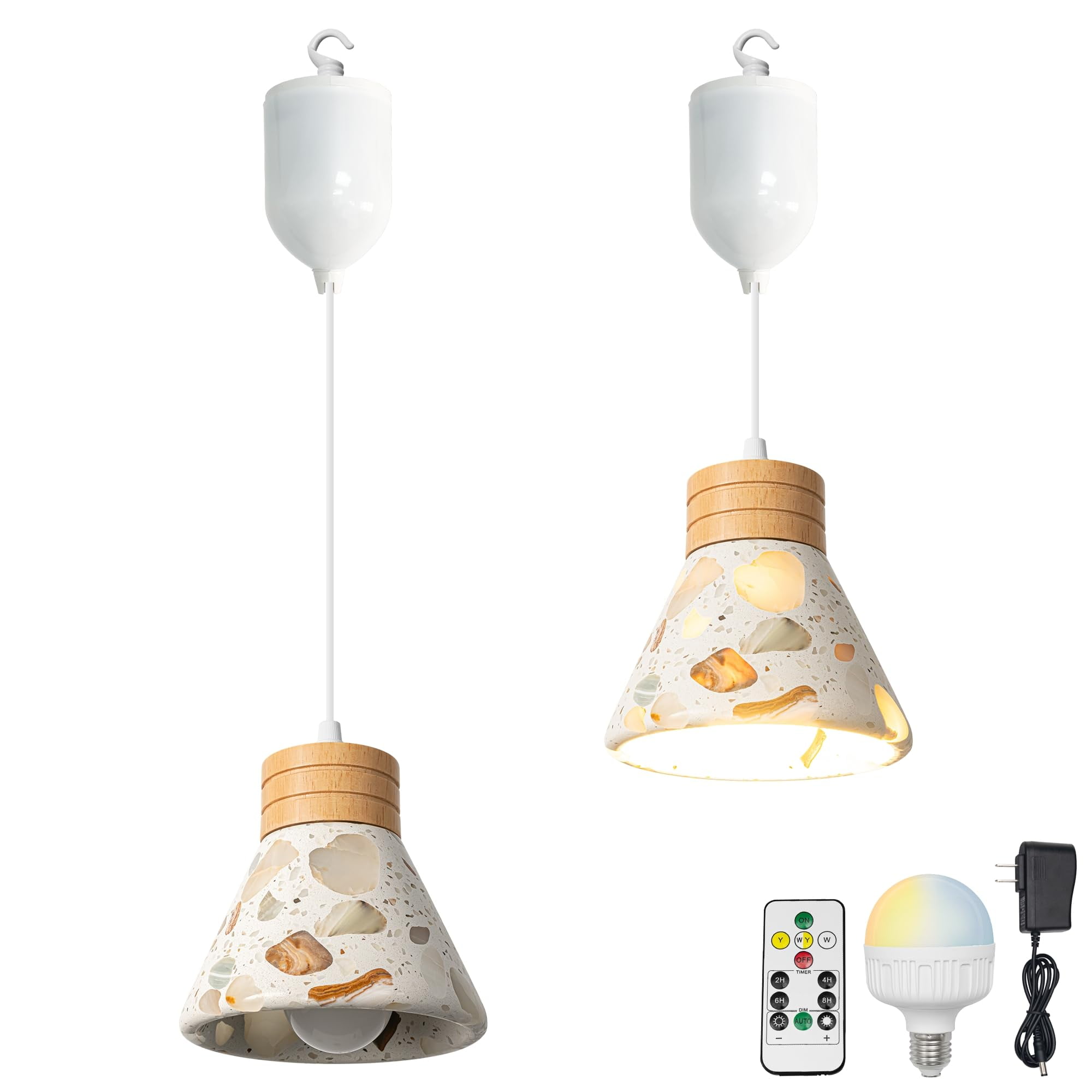 FSLiving Adjustable Height Rechargeable Battery Operated Pendant Light ...