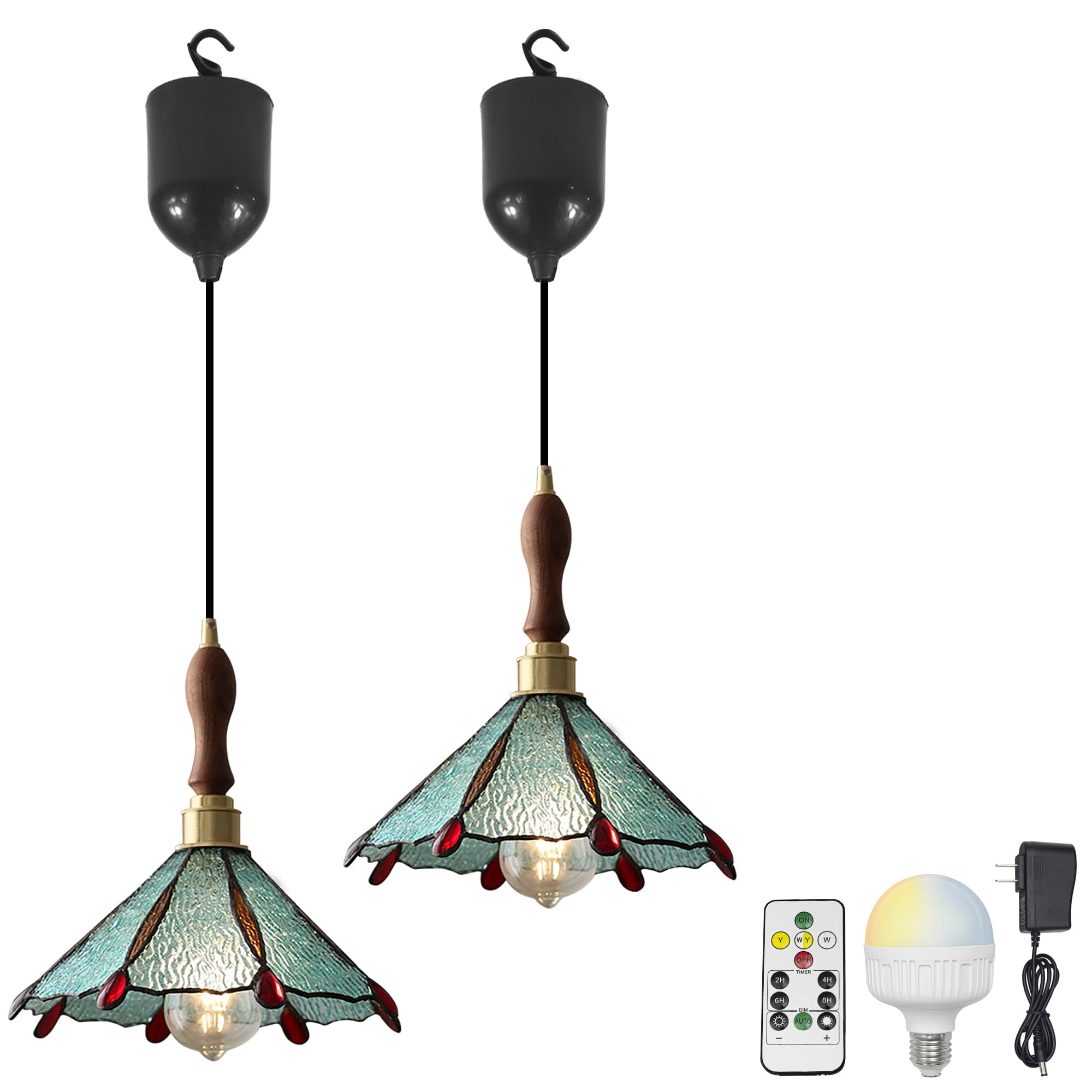 FSLiving Adjustable Height Rechargeable Battery Operated Pendant Light ...