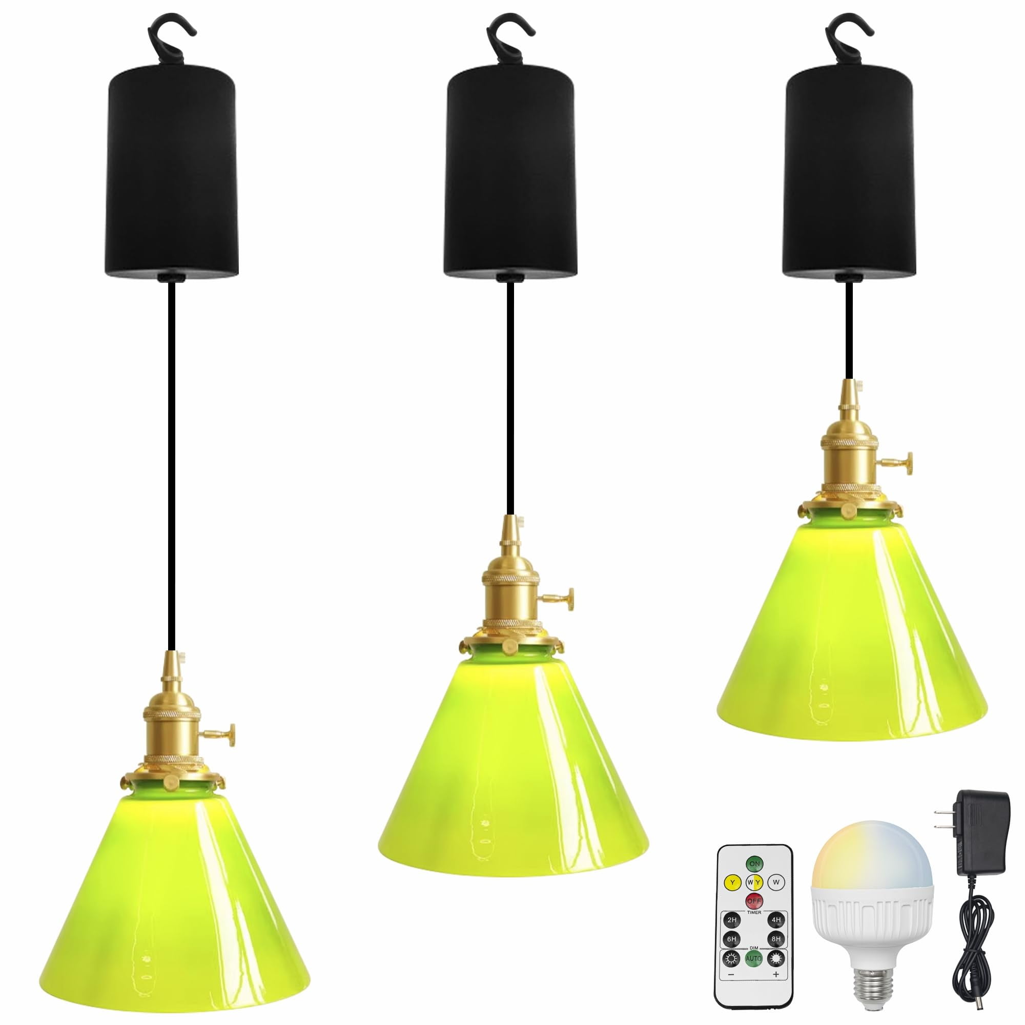 FSLiving Adjustable Height Rechargeable Battery Operated Pendant Light ...