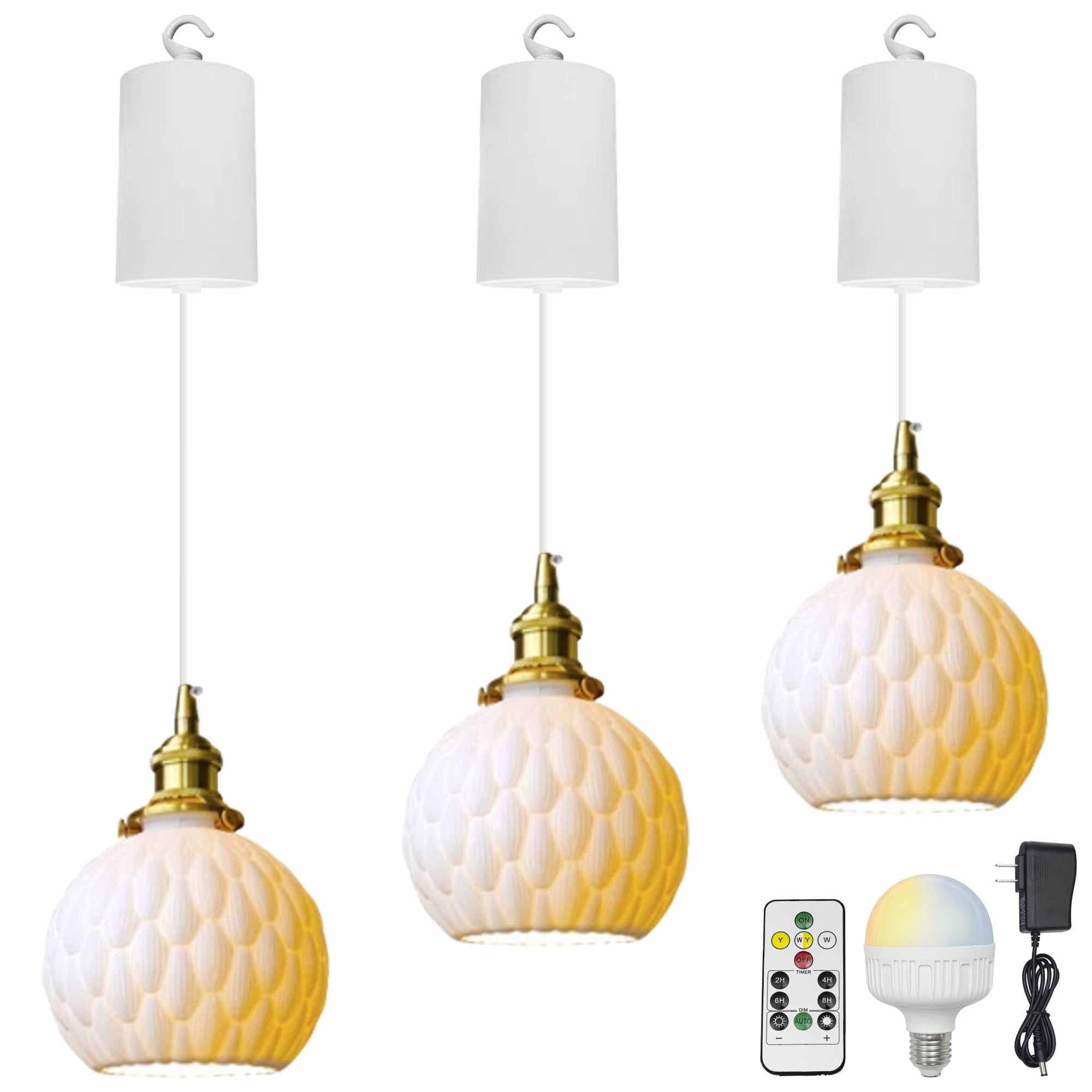 FSLiving Adjustable Height Rechargeable Battery Operated Pendant Light ...