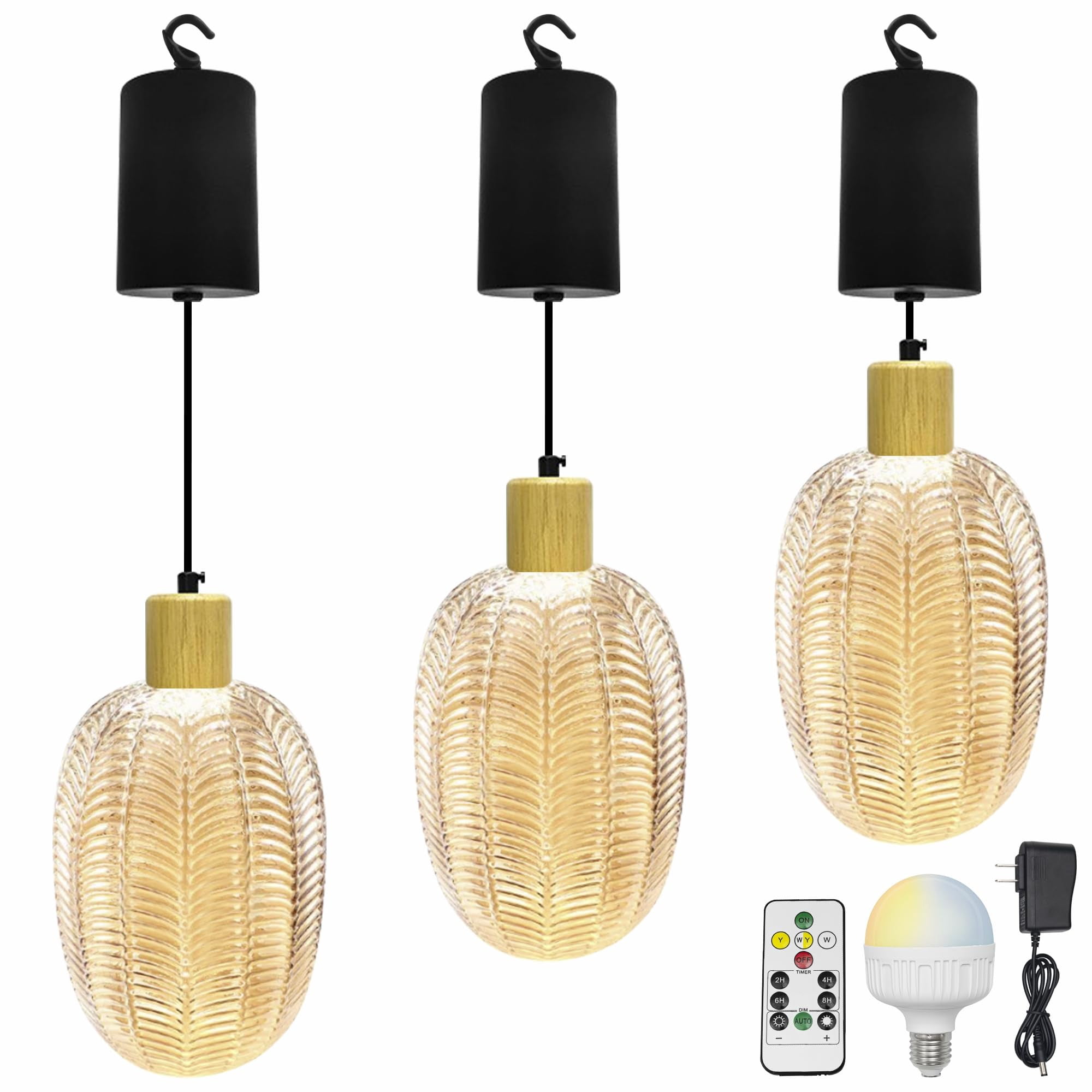 FSLiving Adjustable Height Rechargeable Battery Operated Pendant Light ...