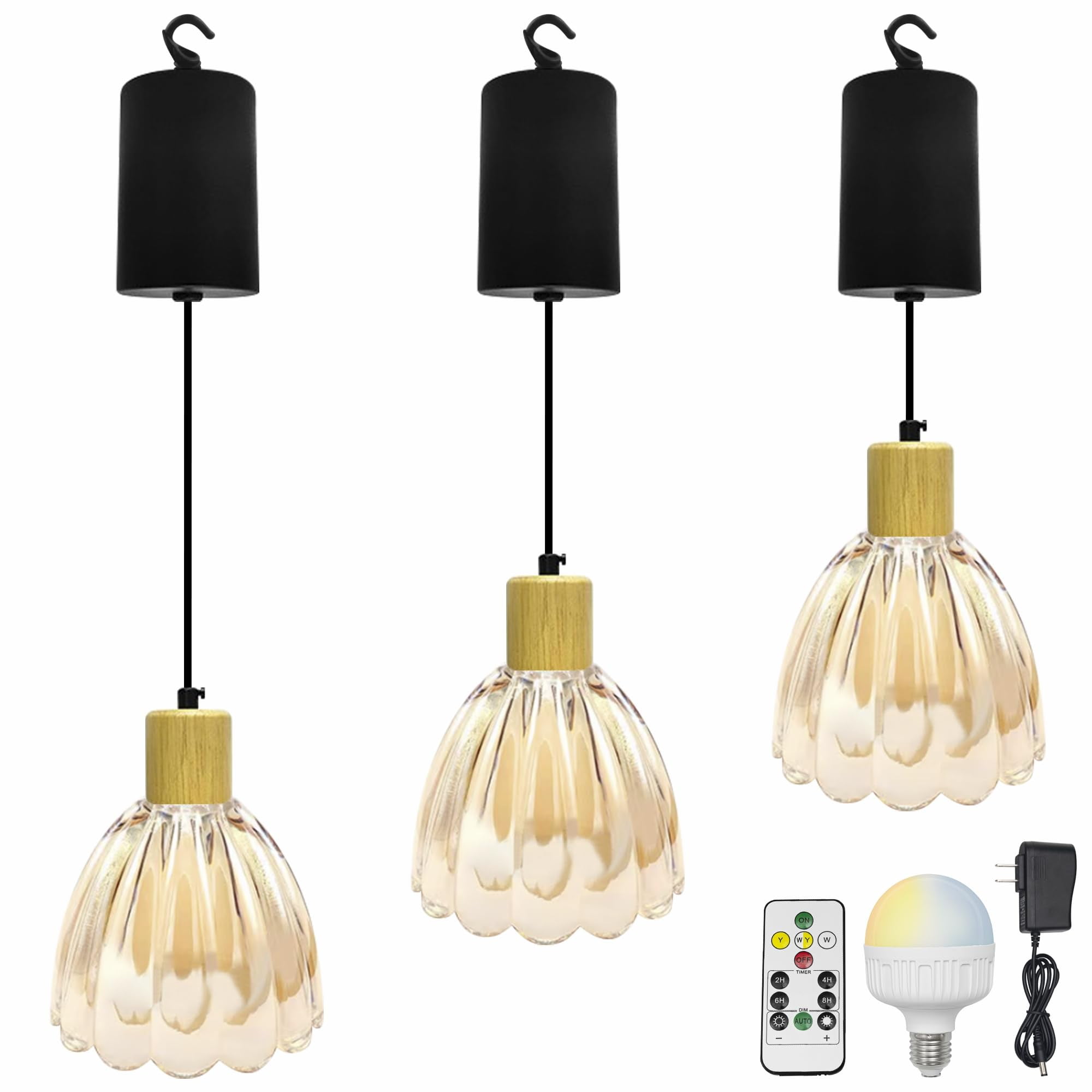 FSLiving Adjustable Height Rechargeable Battery Operated Pendant Light ...