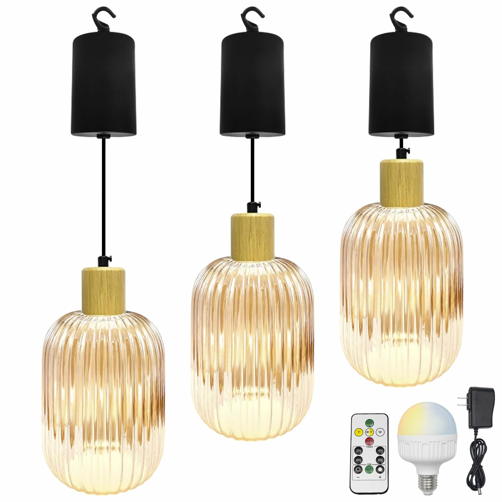 FSLiving Adjustable Height Rechargeable Battery Operated Pendant Light ...