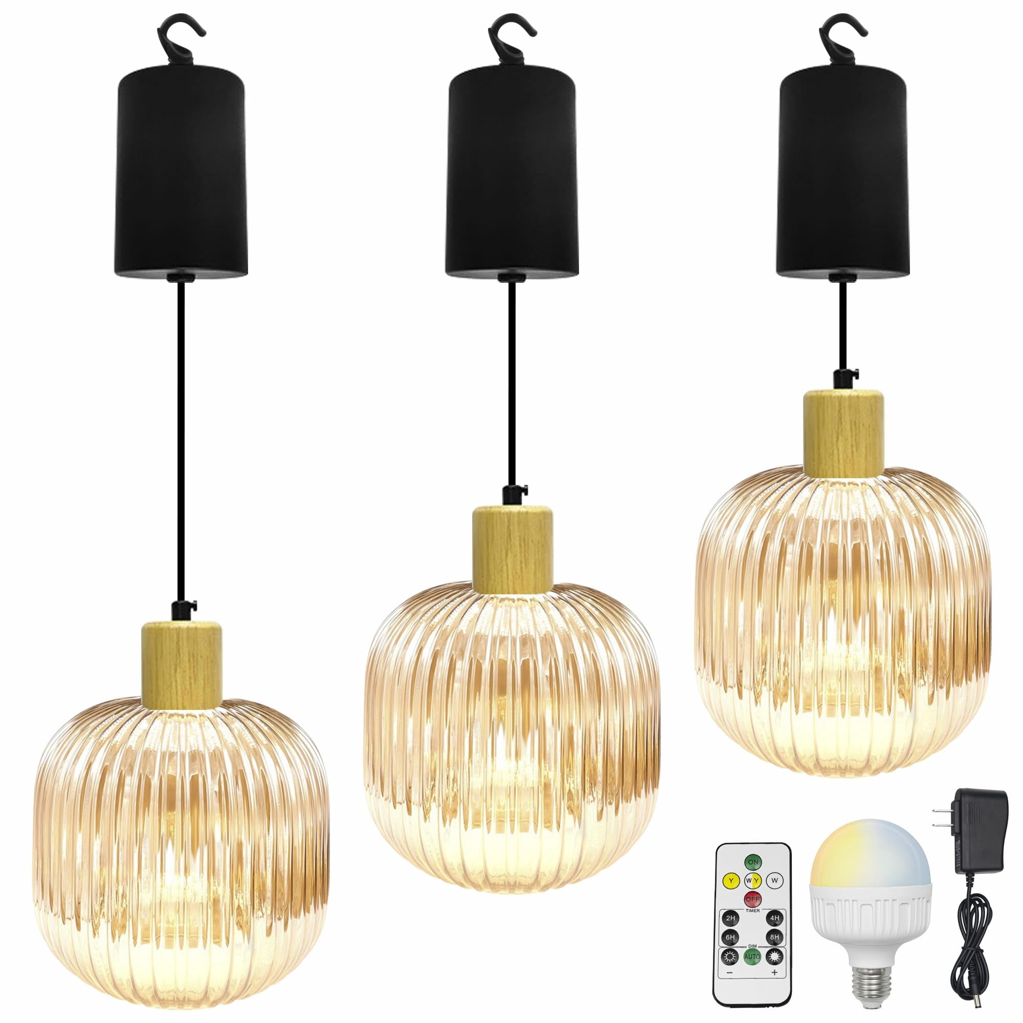 FSLiving Adjustable Height Rechargeable Battery Operated Pendant Light ...