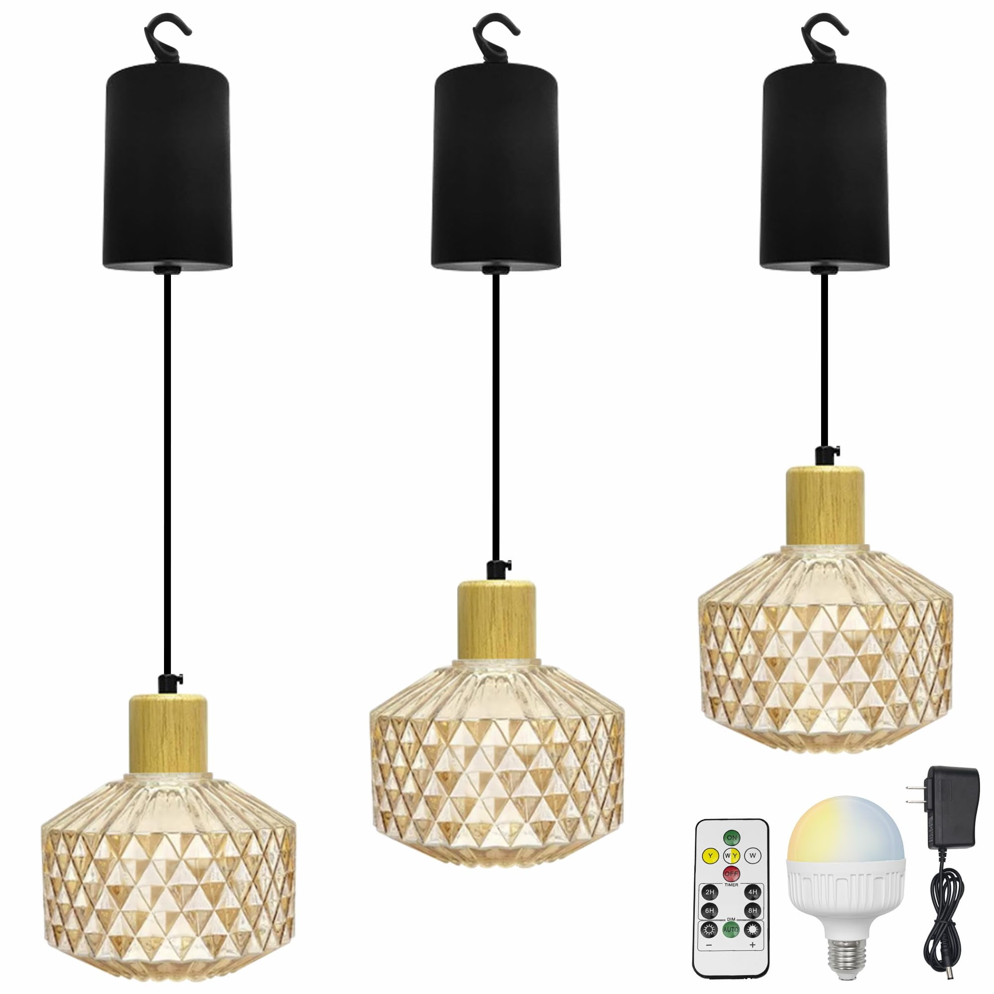 FSLiving Adjustable Height Rechargeable Battery Operated Pendant Light ...
