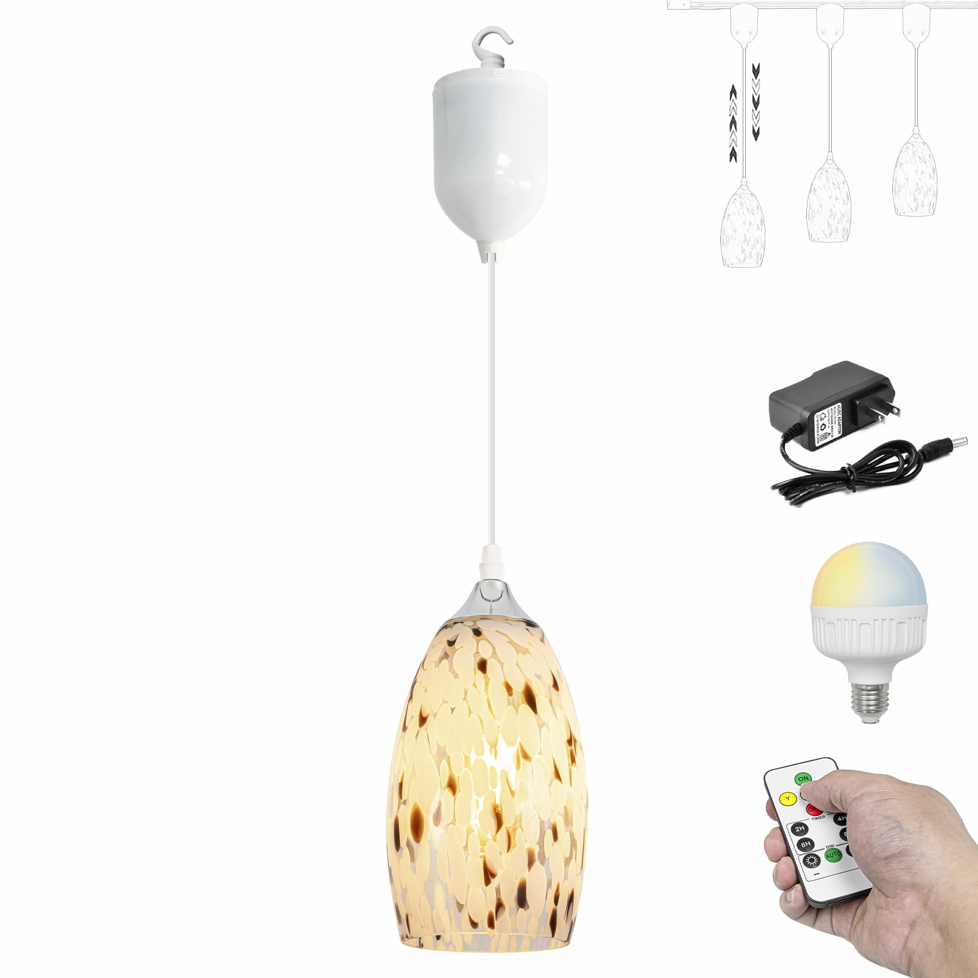 FSLiving Adjustable Height Rechargeable Battery Operated Pendant Light ...