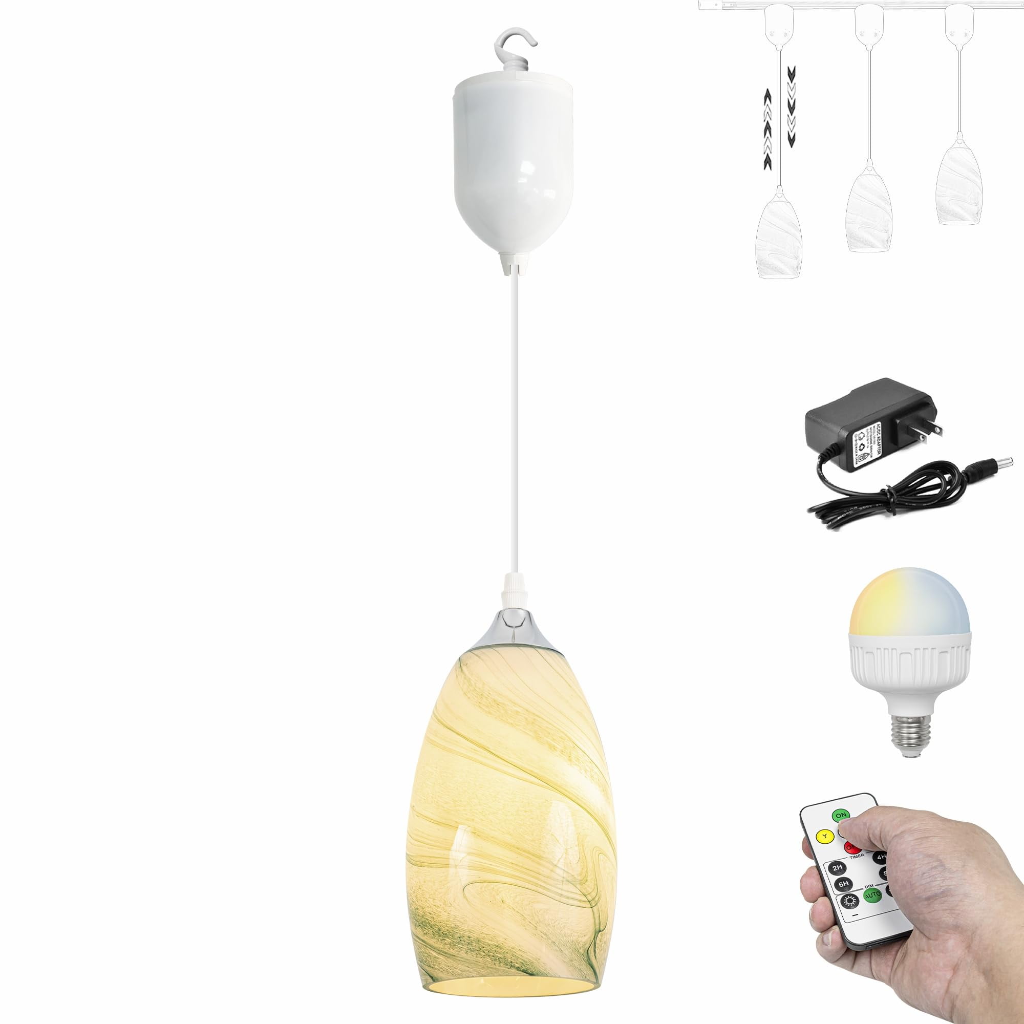FSLiving Adjustable Height Rechargeable Battery Operated Pendant Light ...