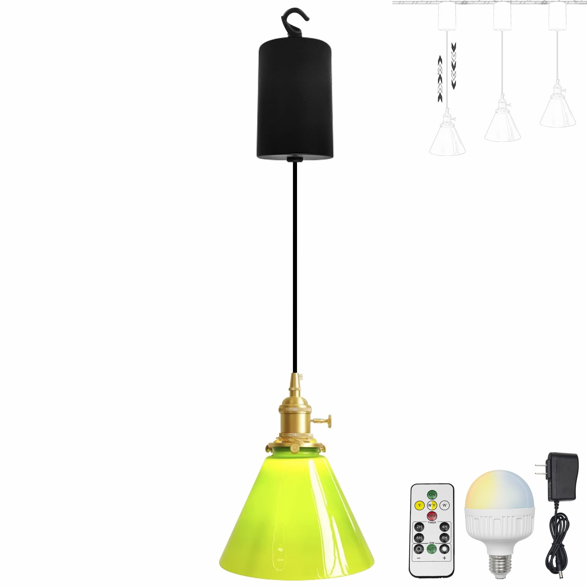 FSLiving Adjustable Height Rechargeable Battery Operated Pendant Light ...