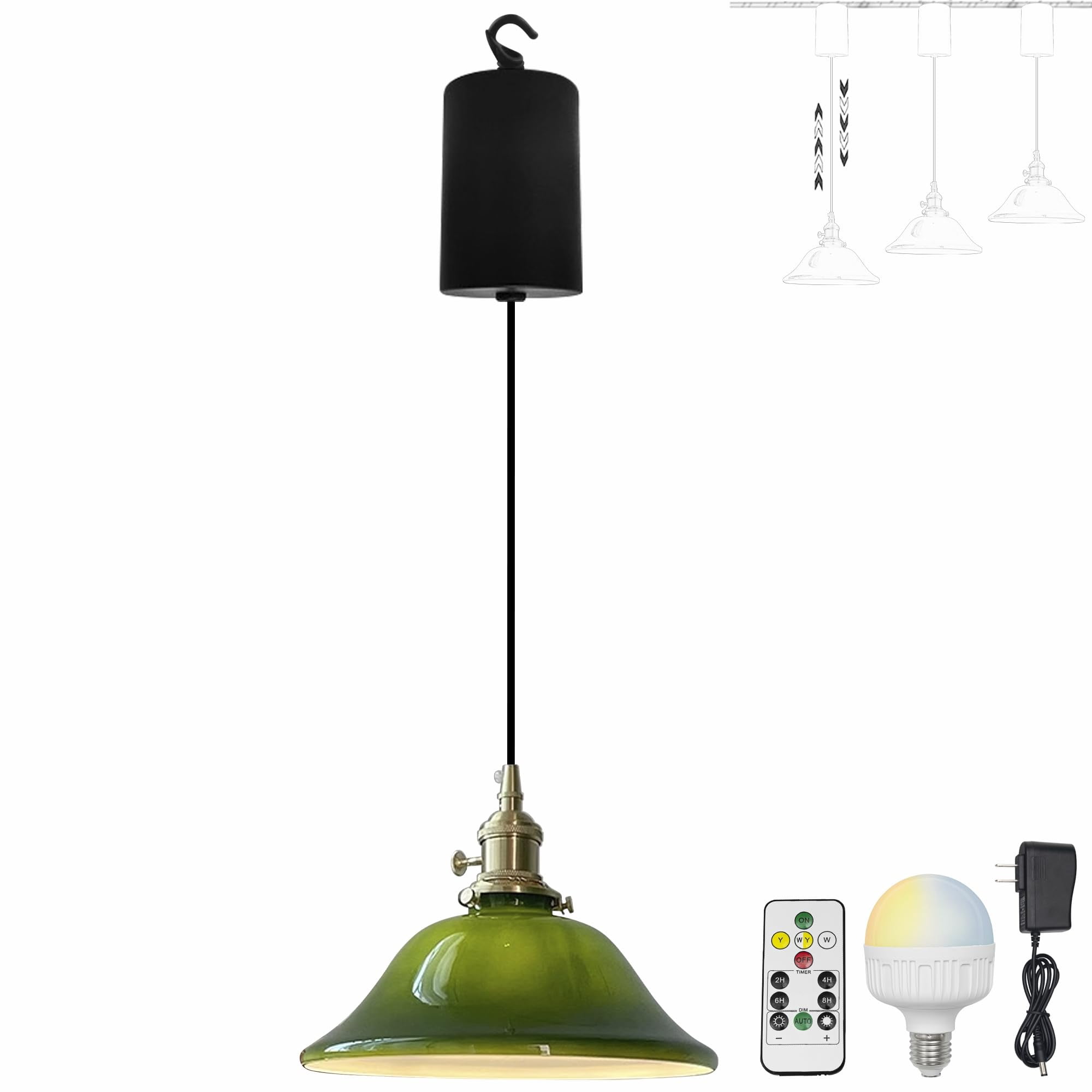 FSLiving Adjustable Height Rechargeable Battery Operated Pendant Light ...