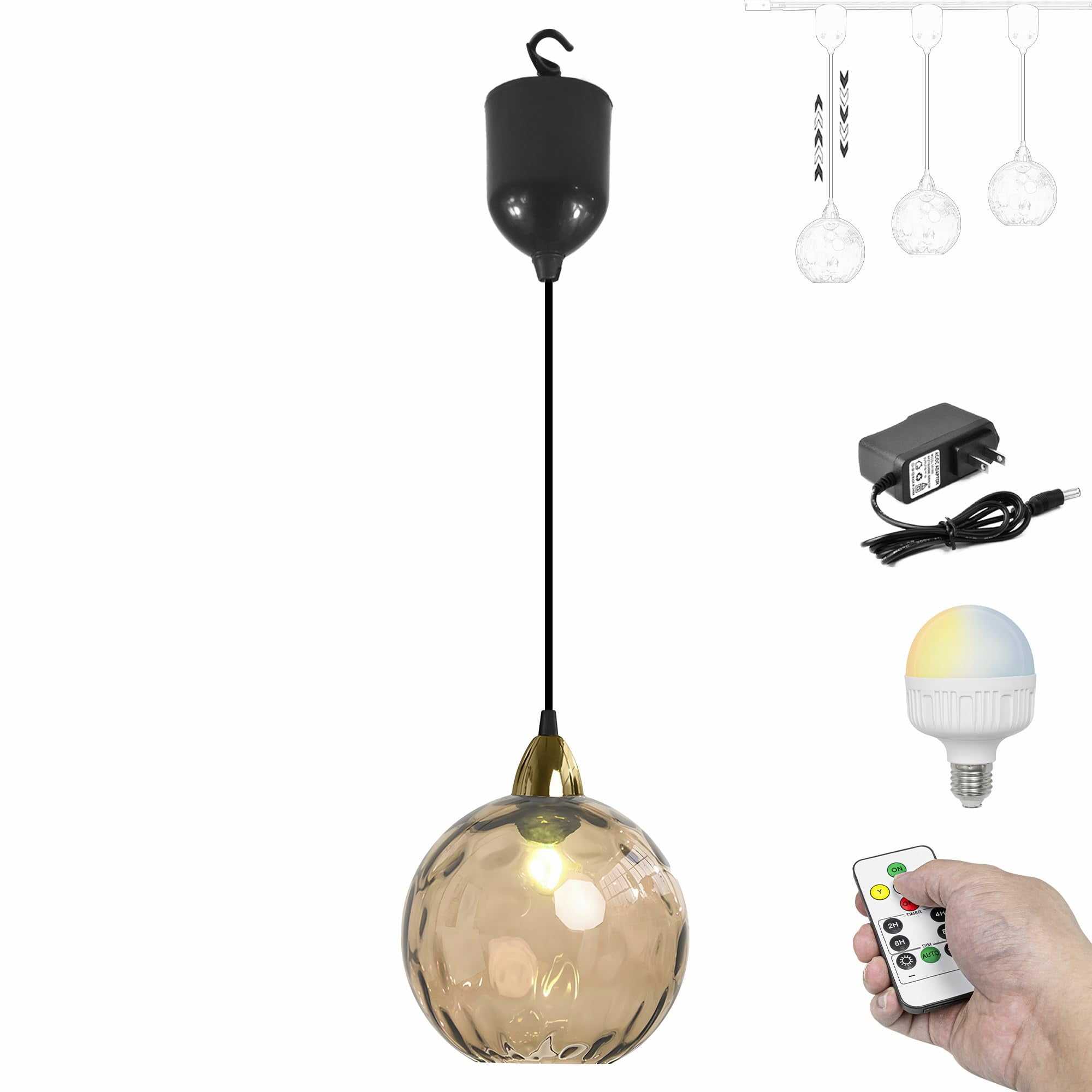 FSLiving Adjustable Height Rechargeable Battery Operated Pendant Light ...