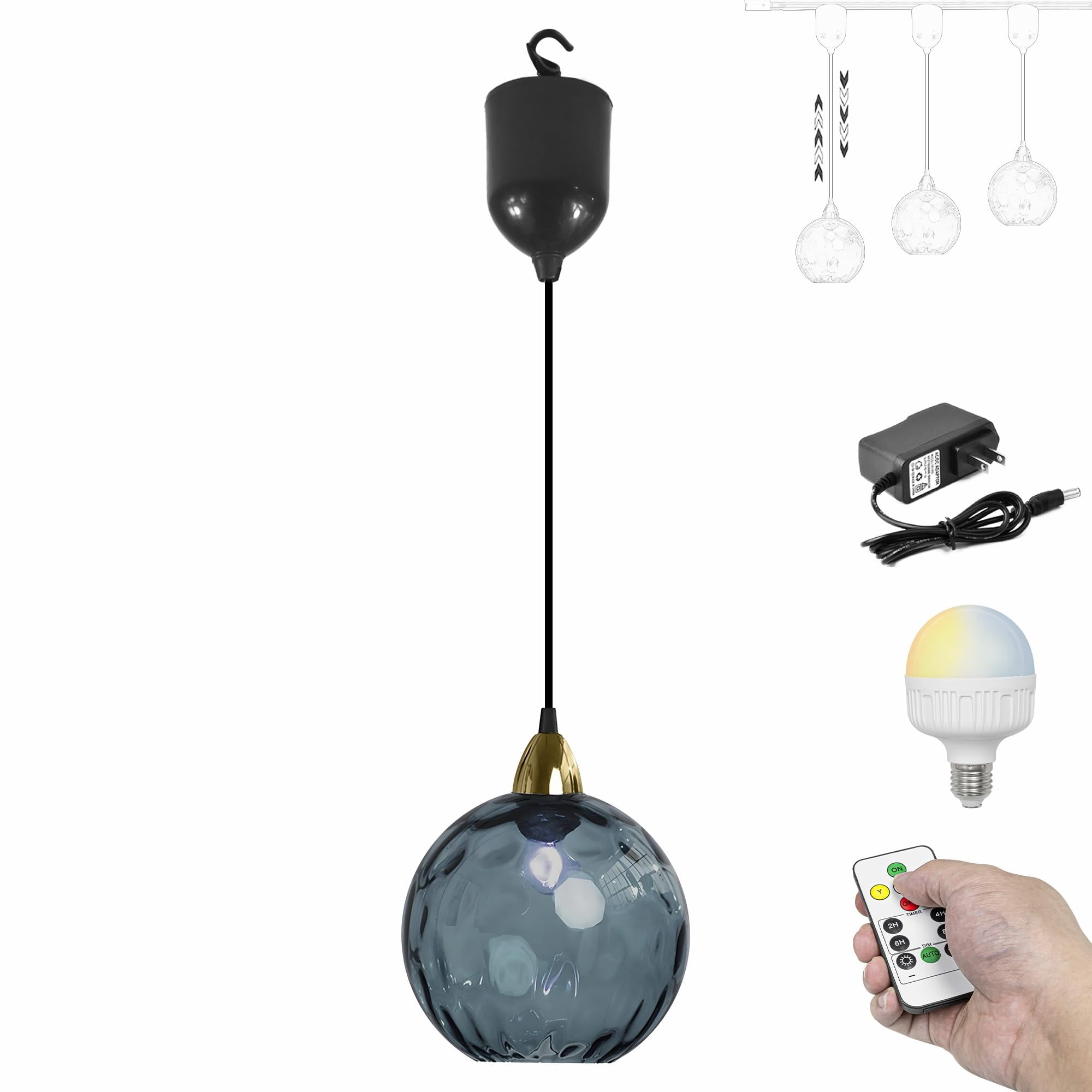 FSLiving Adjustable Height Rechargeable Battery Operated Pendant Light ...