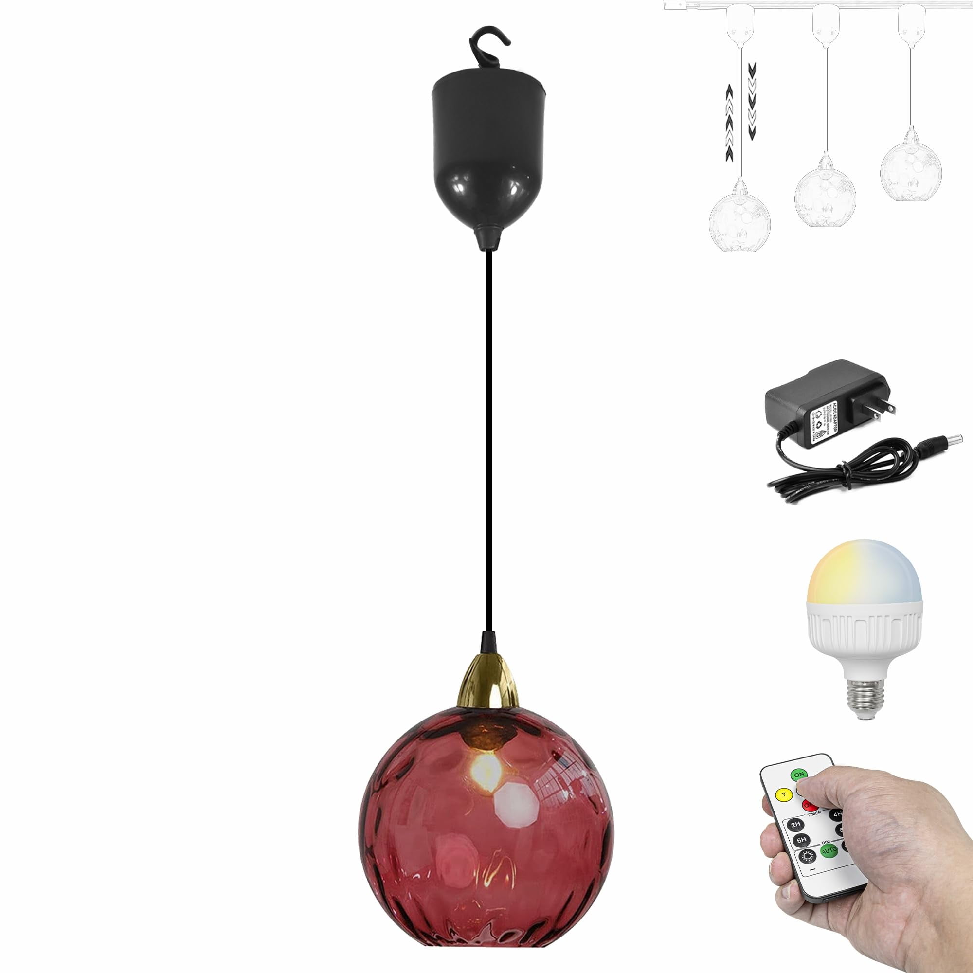 FSLiving Adjustable Height Rechargeable Battery Operated Pendant Light ...