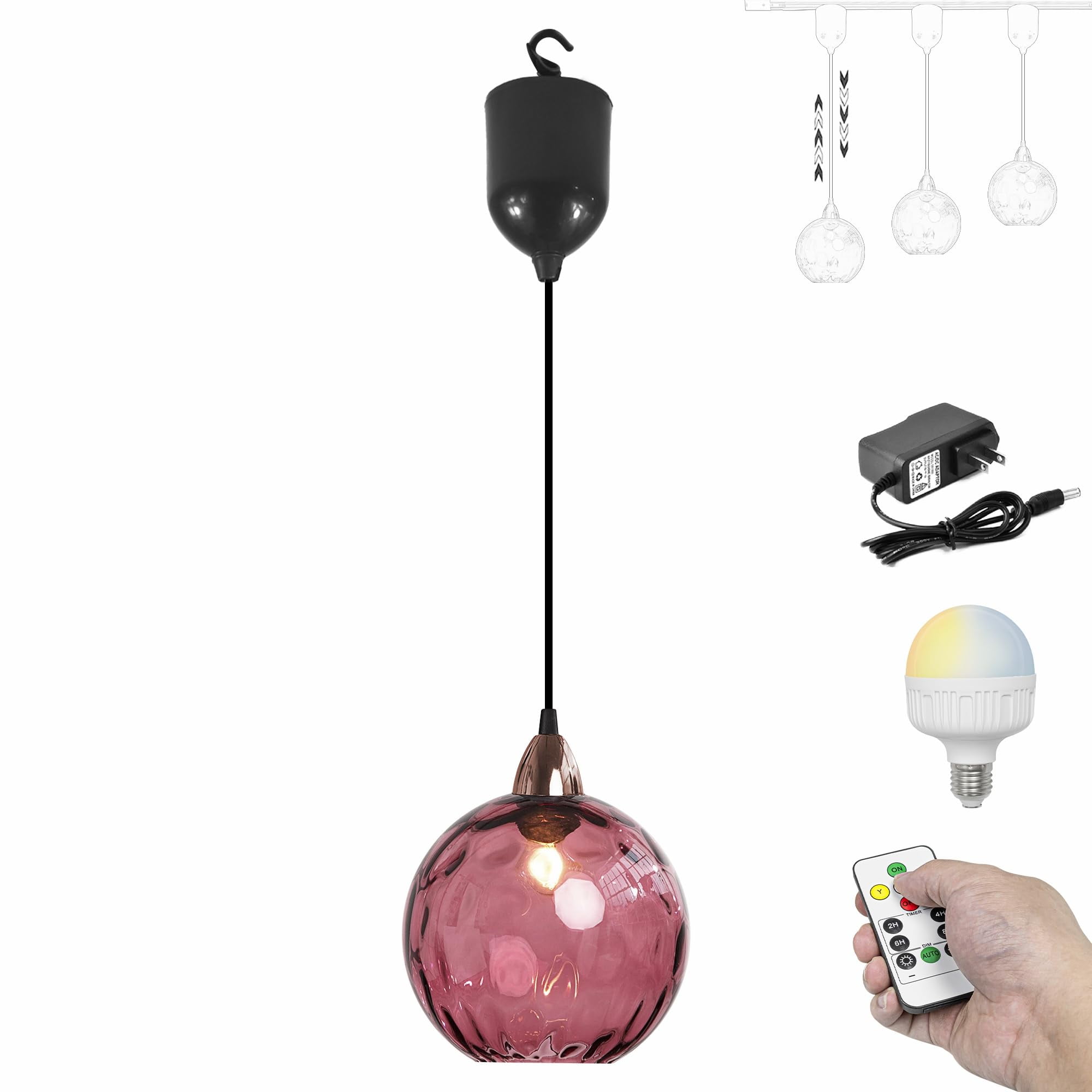 FSLiving Adjustable Height Rechargeable Battery Operated Pendant Light ...