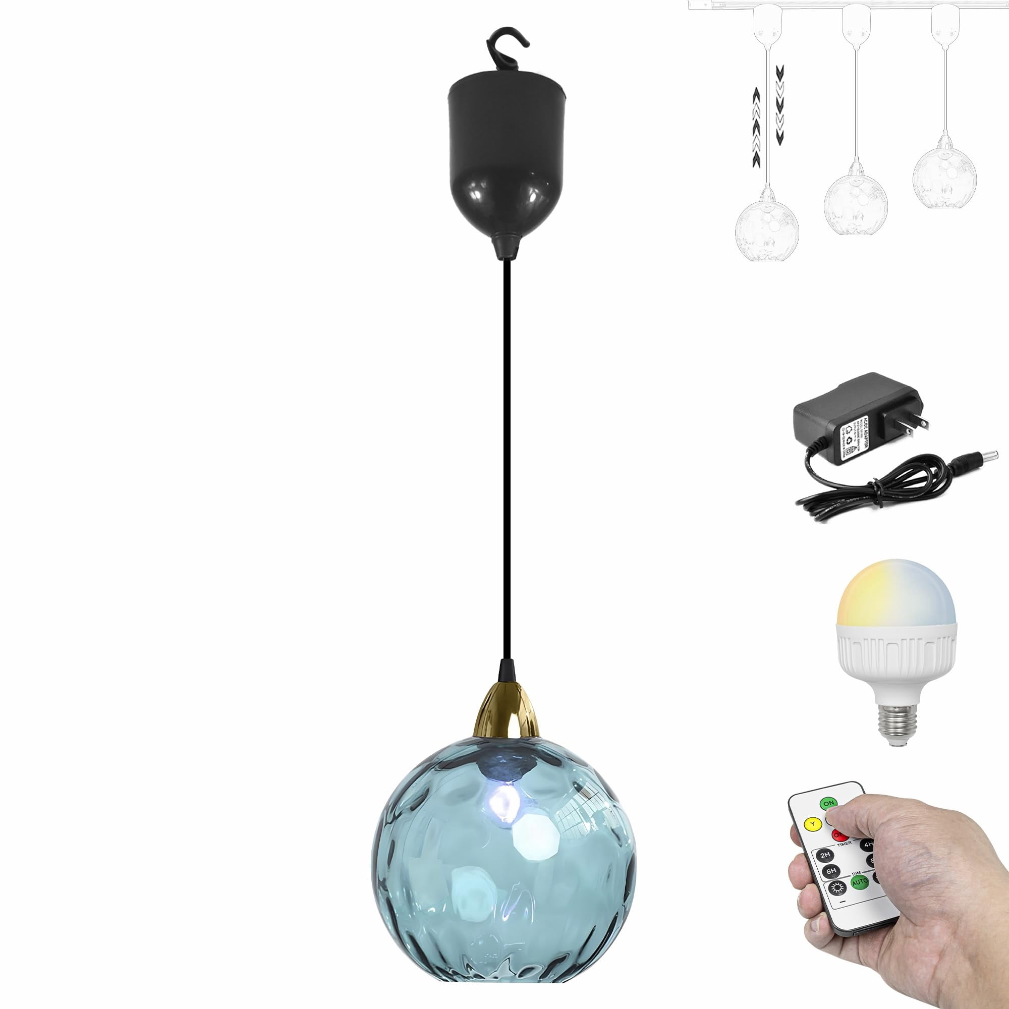 FSLiving Adjustable Height Rechargeable Battery Operated Pendant Light ...