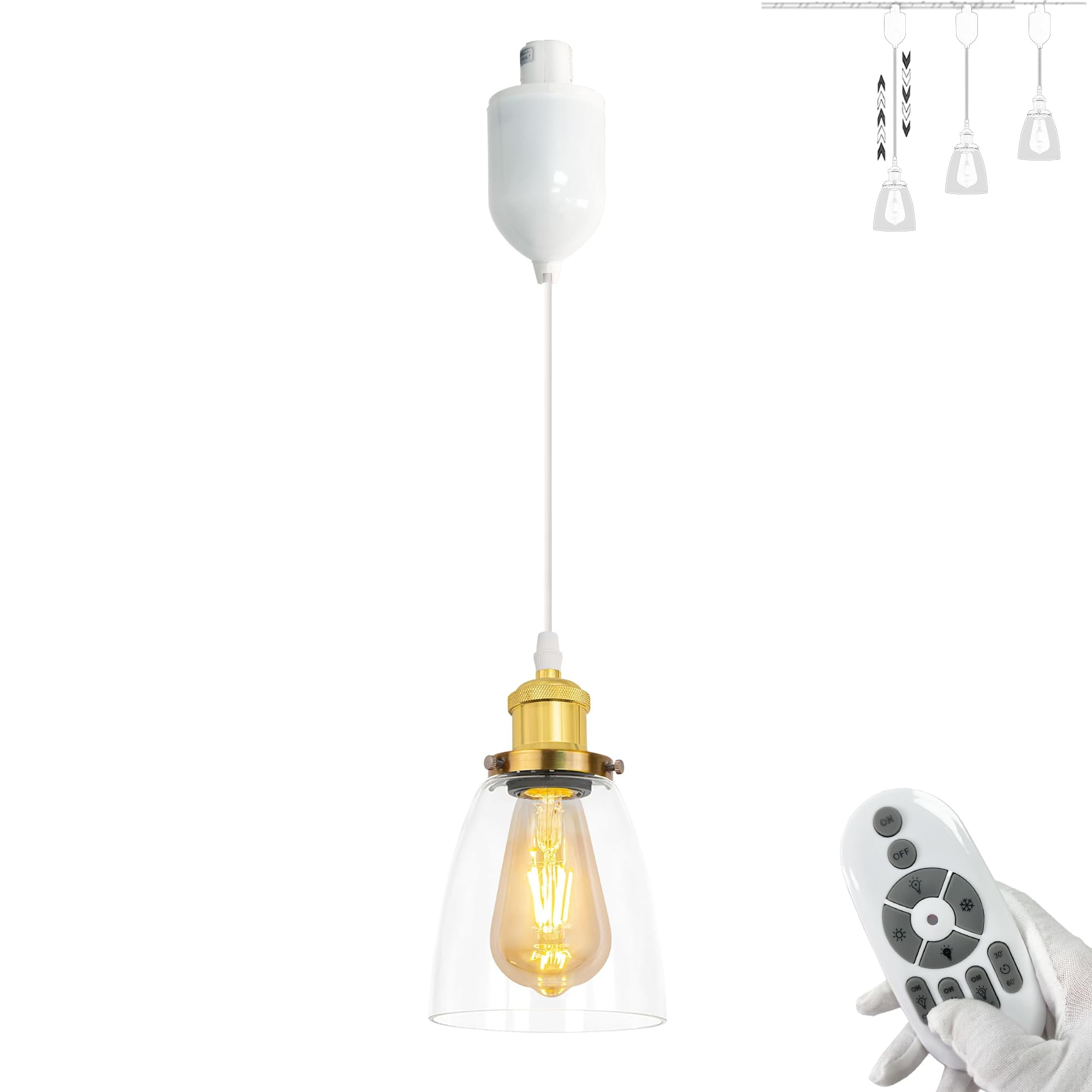 FSLiving Adjustable Height Remote Control H-Type Track Pendant Light ...